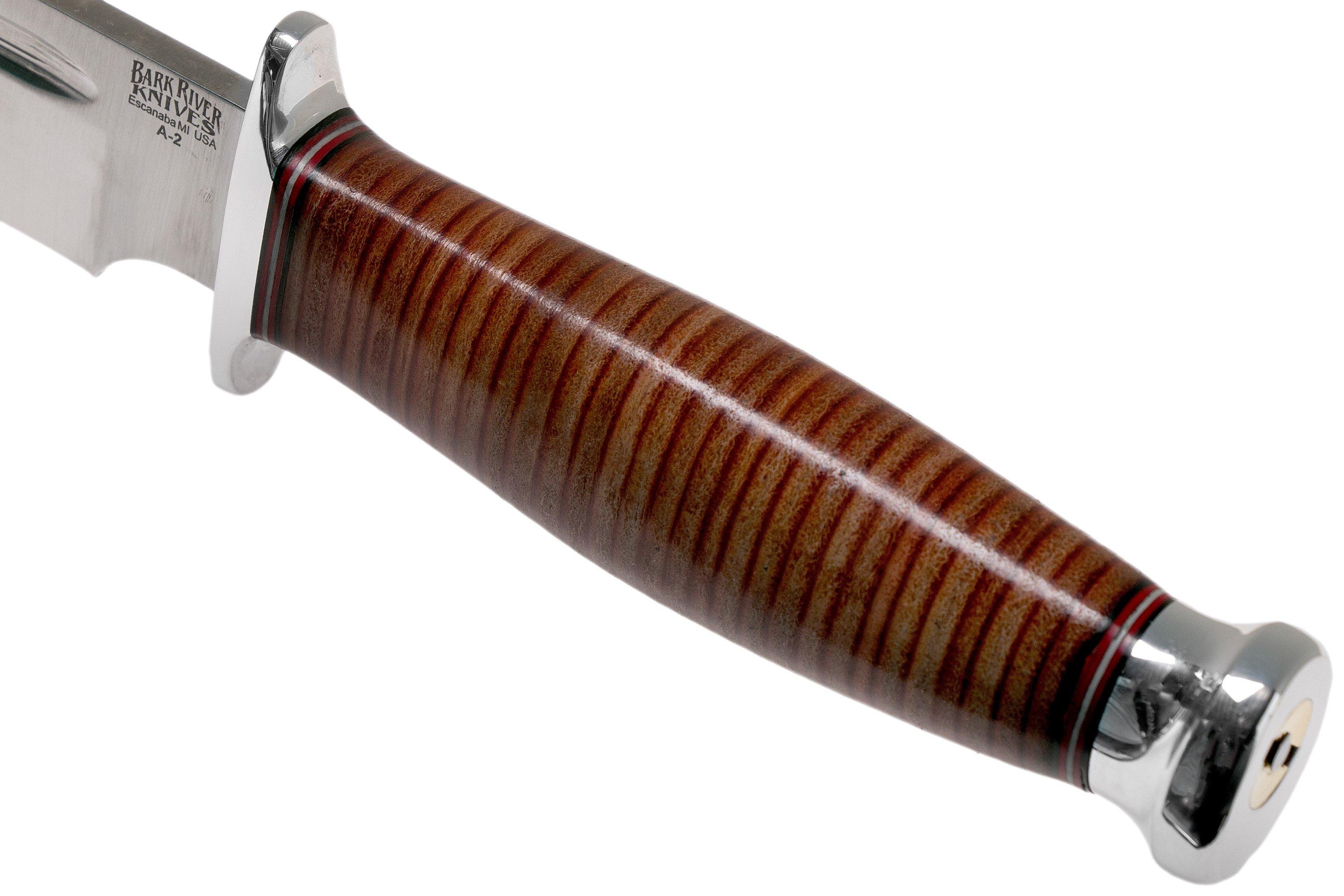 Bark River Teddy A2 Stacked Leather, Double Quillion outdoor knife ...