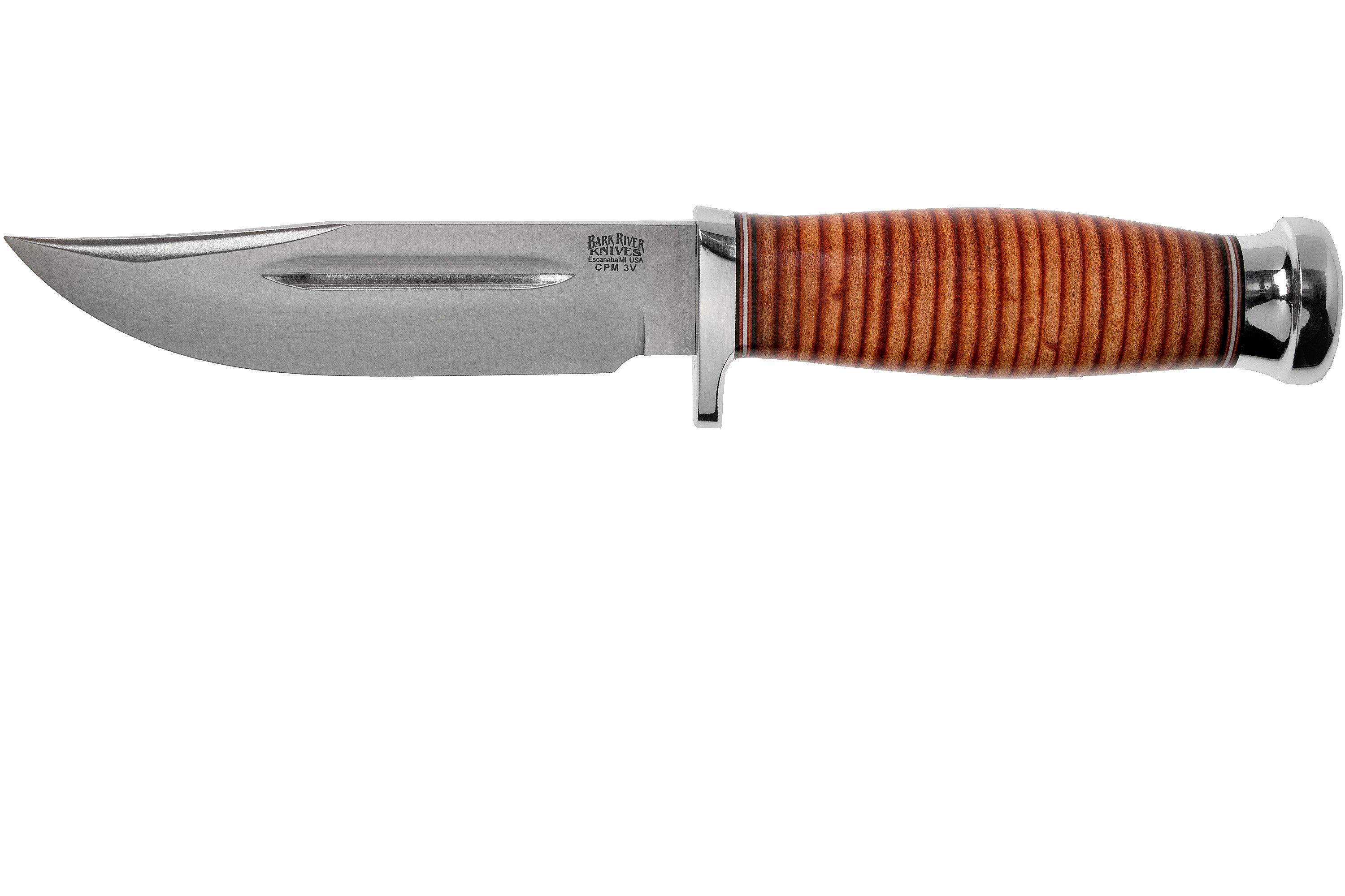 Bark River Boone CPM 3V Stacked Leather, Single Quillion outdoor knife ...