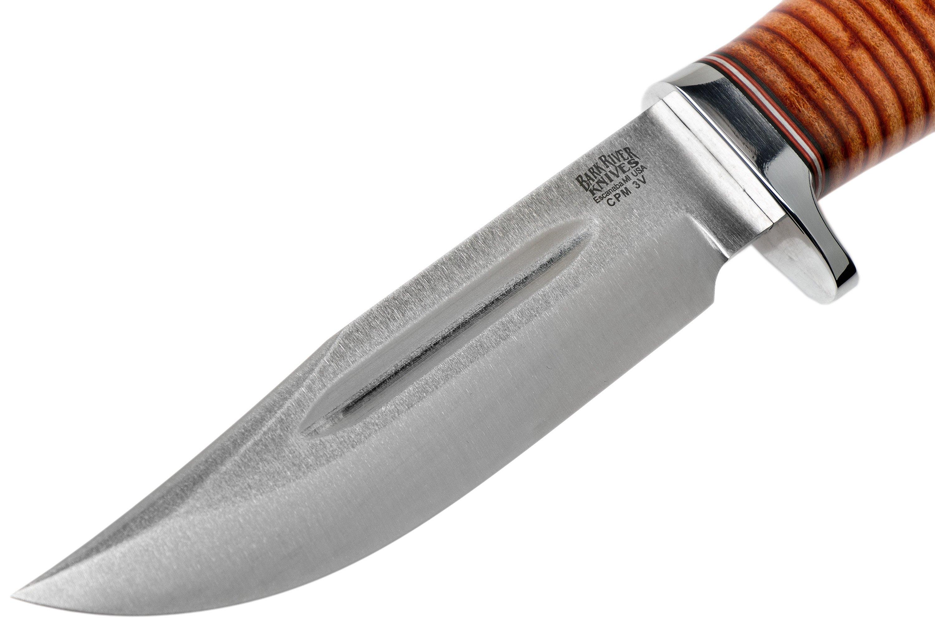 Bark River Boone CPM 3V Stacked Leather, Single Quillion outdoor knife ...