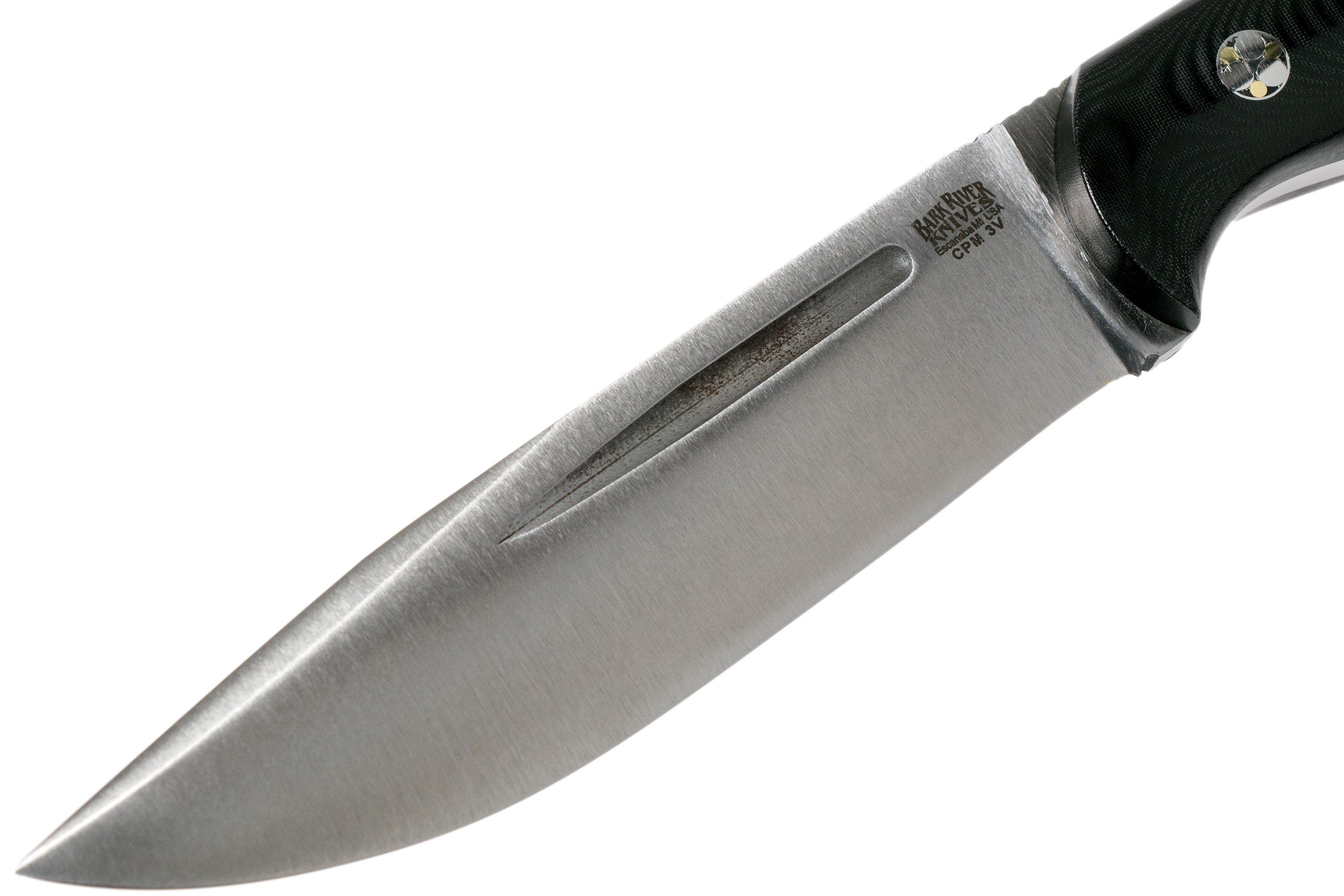 Bark River Cub CPM 3V, Black Linen Micarta, Mosaic Pins bushcraft knife ...