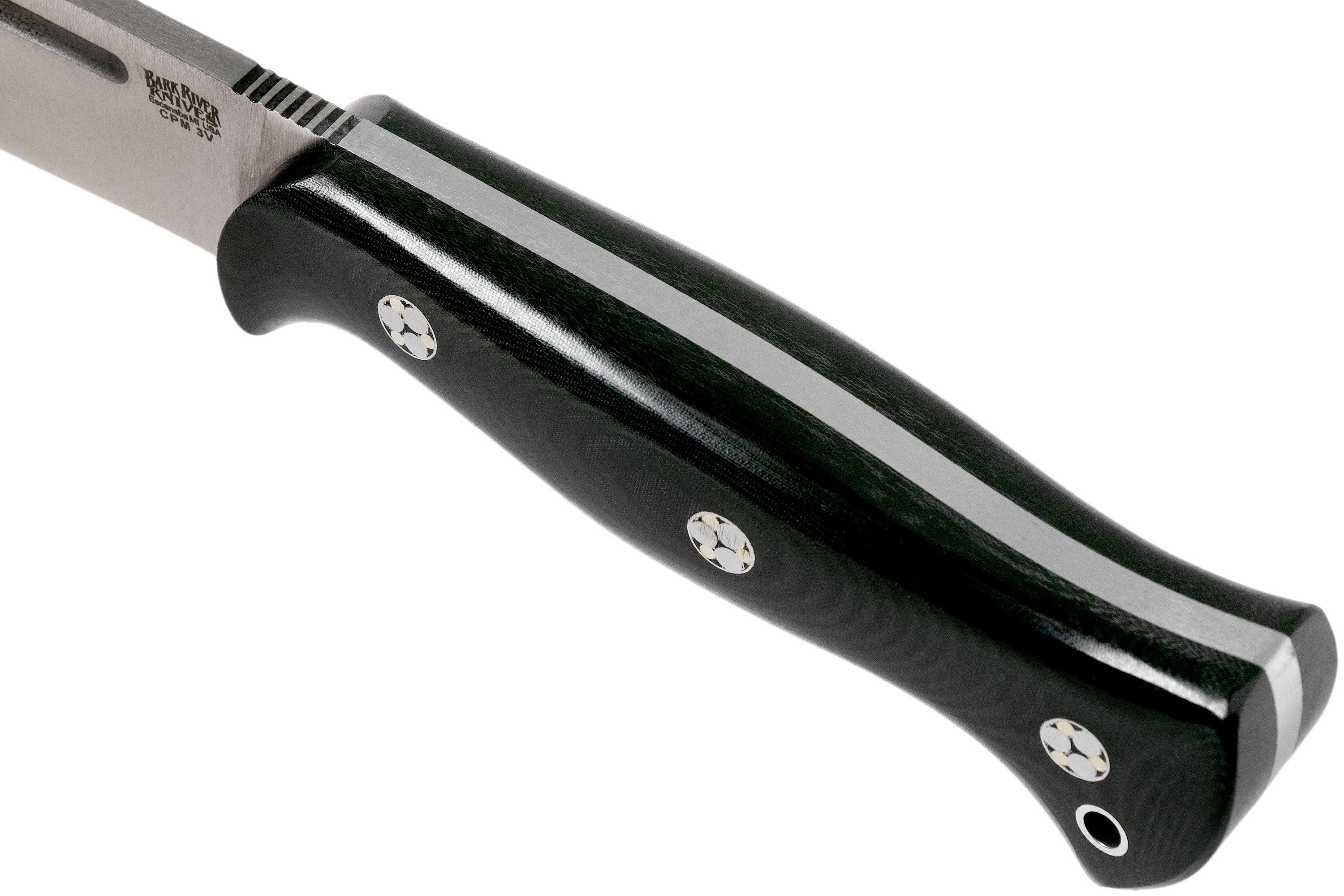 Bark River Cub CPM 3V, Black Linen Micarta, Mosaic Pins bushcraft knife ...