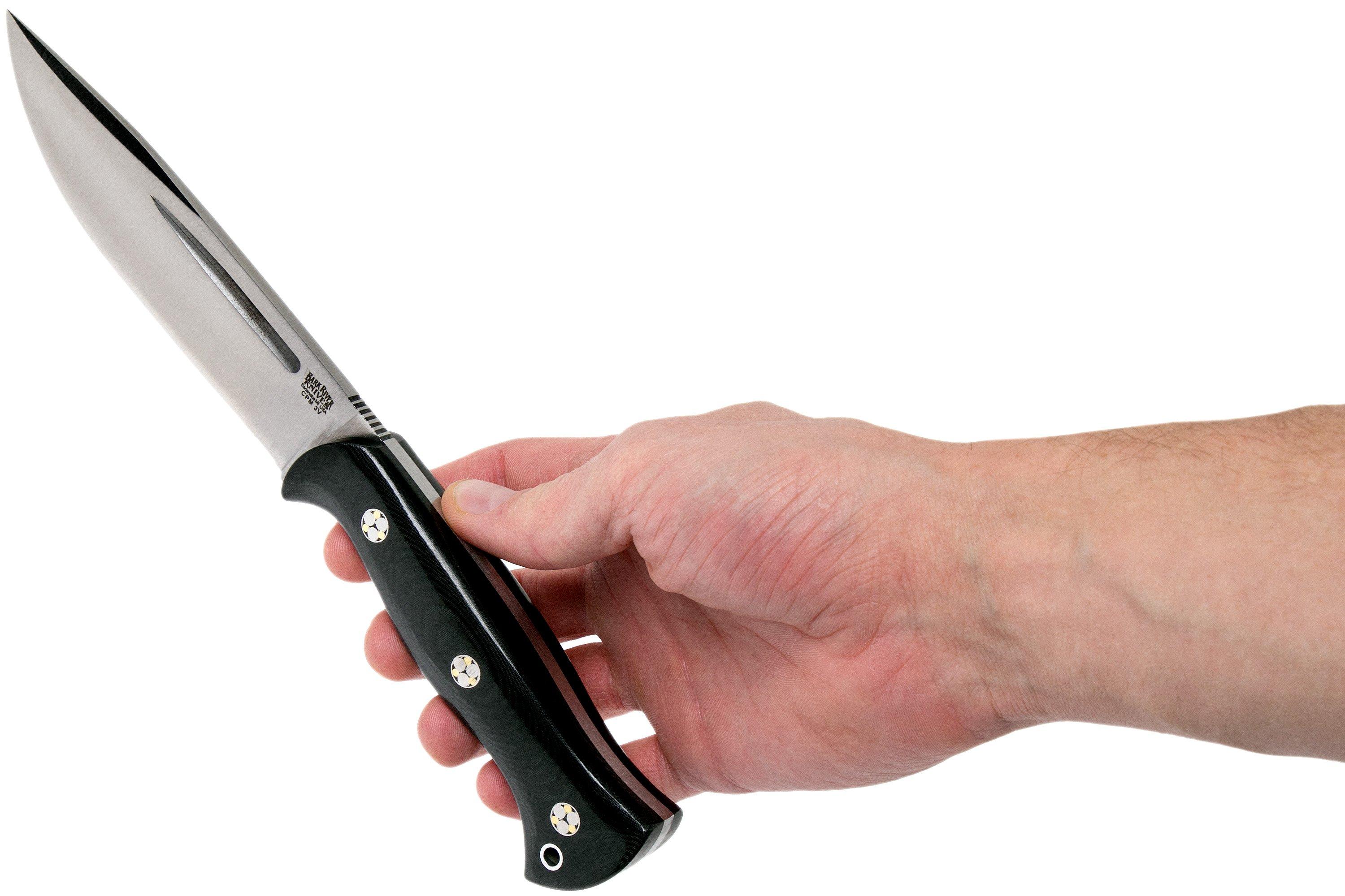 Bark River Cub CPM 3V, Black Linen Micarta, Mosaic Pins bushcraft knife ...