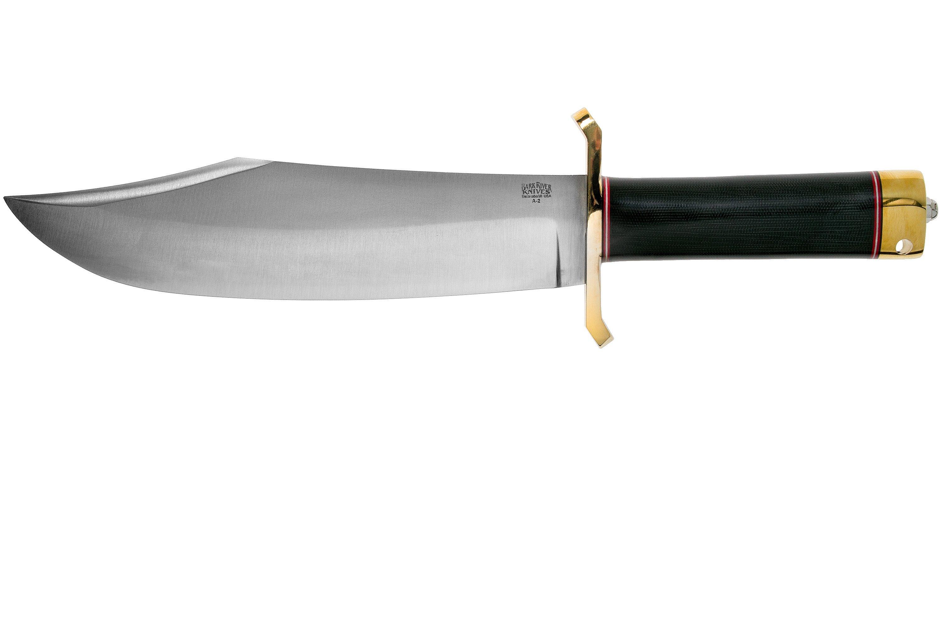 Bark River V-44 Bowie A2 Black Canvas Micarta, Brass Double Quillion ...