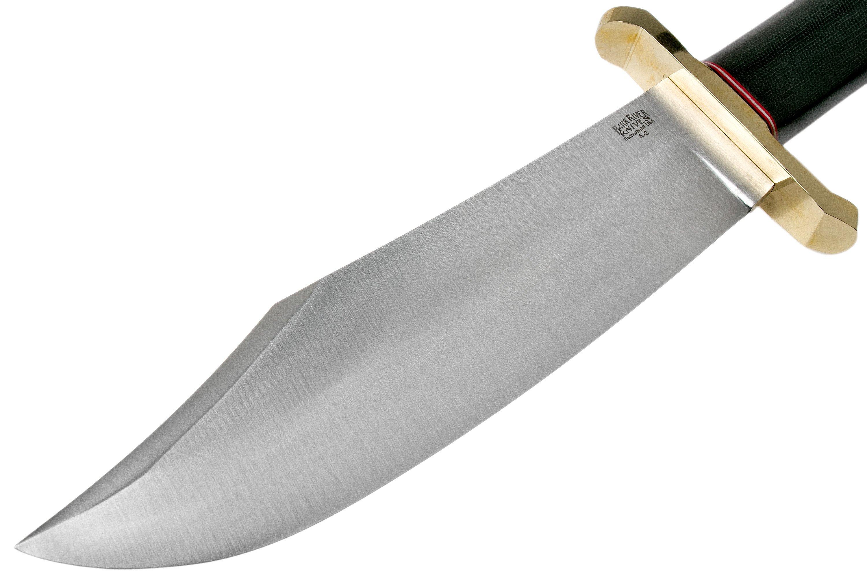 Bark River V-44 Bowie A2 Black Canvas Micarta, Brass Double Quillion ...