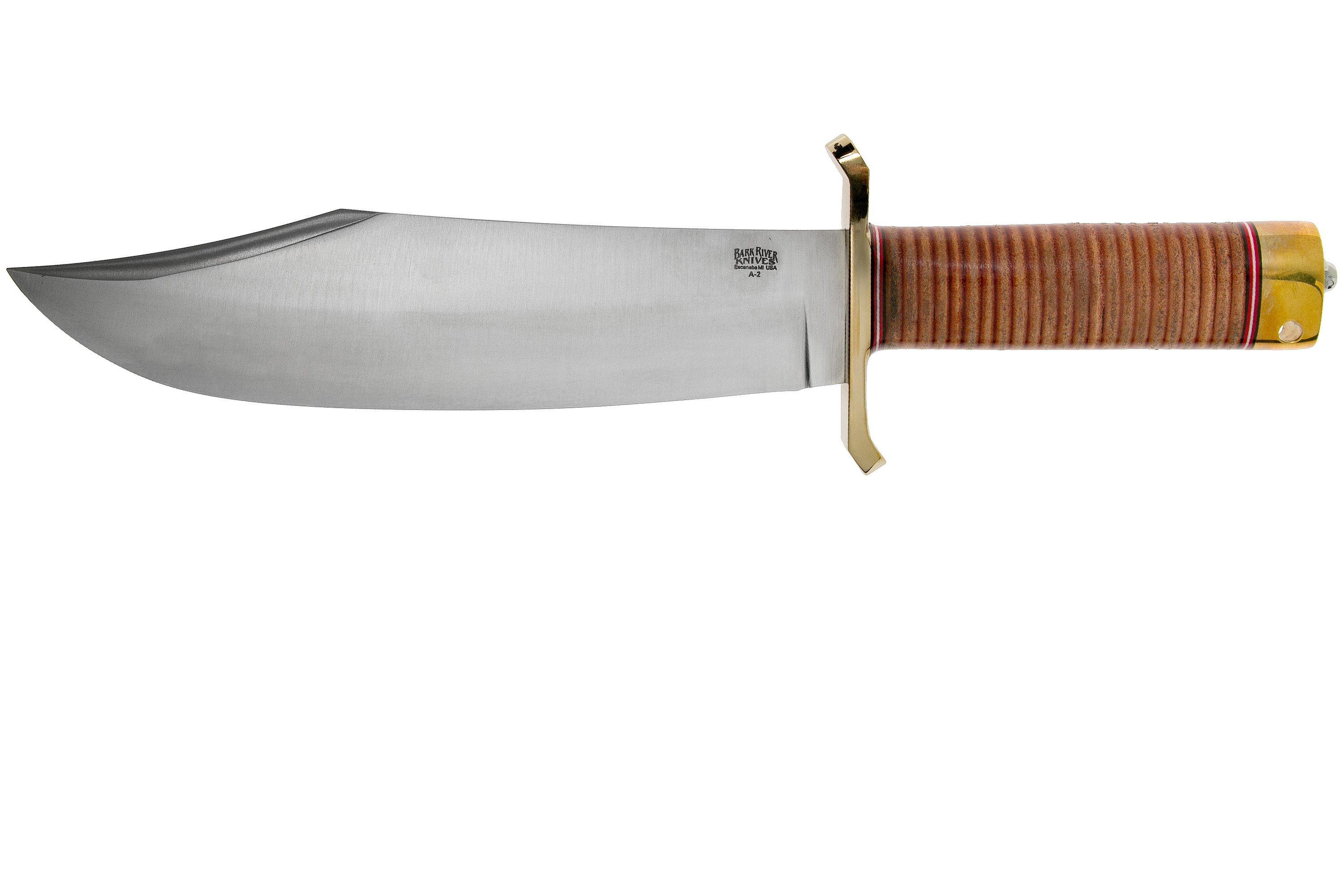 Bark River V-44 Bowie A2 Stacked Leather, Brass Double Quillion, bowie ...