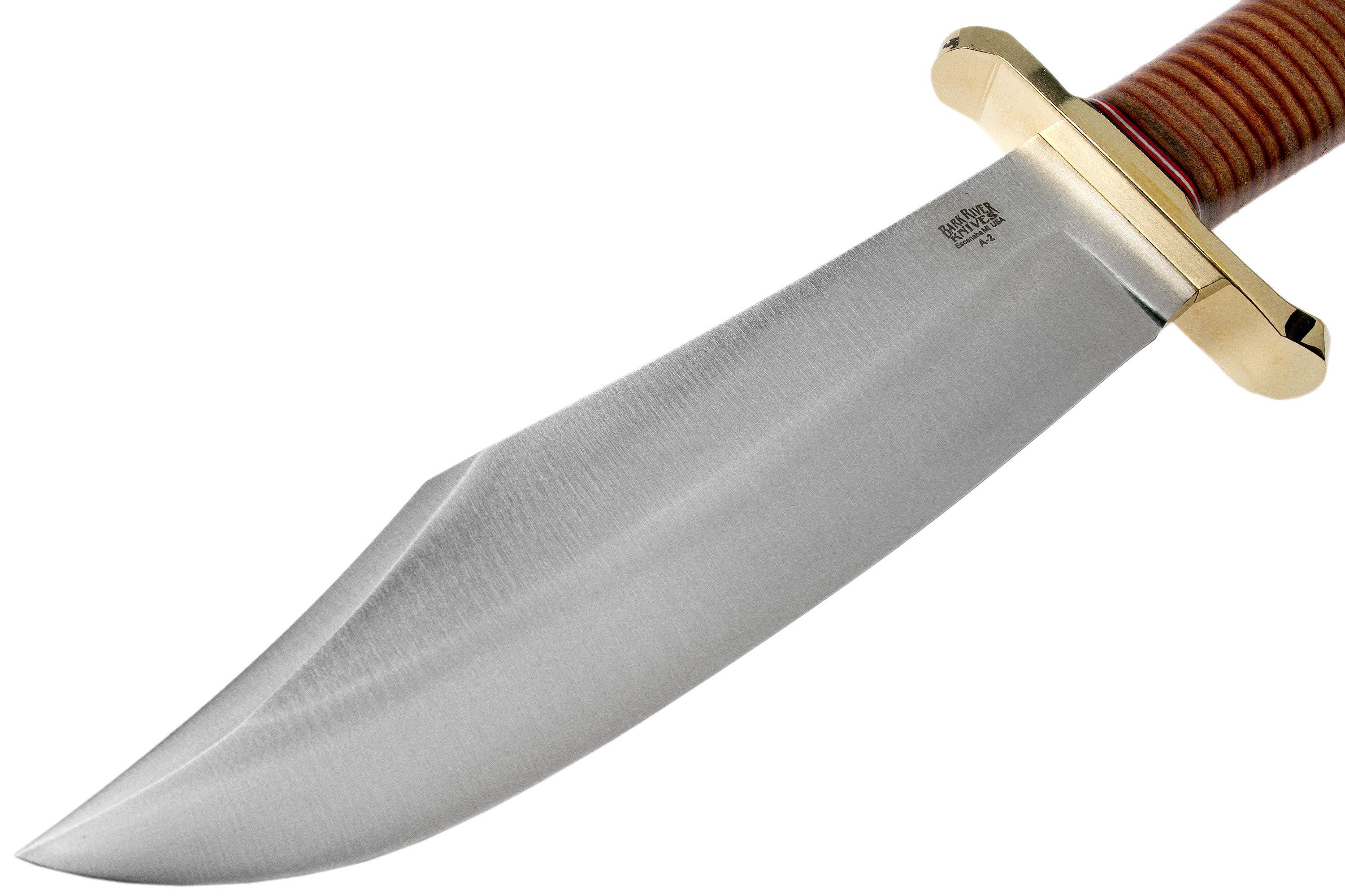 Bark River V-44 Bowie A2 Stacked Leather, Brass Double Quillion, bowie ...