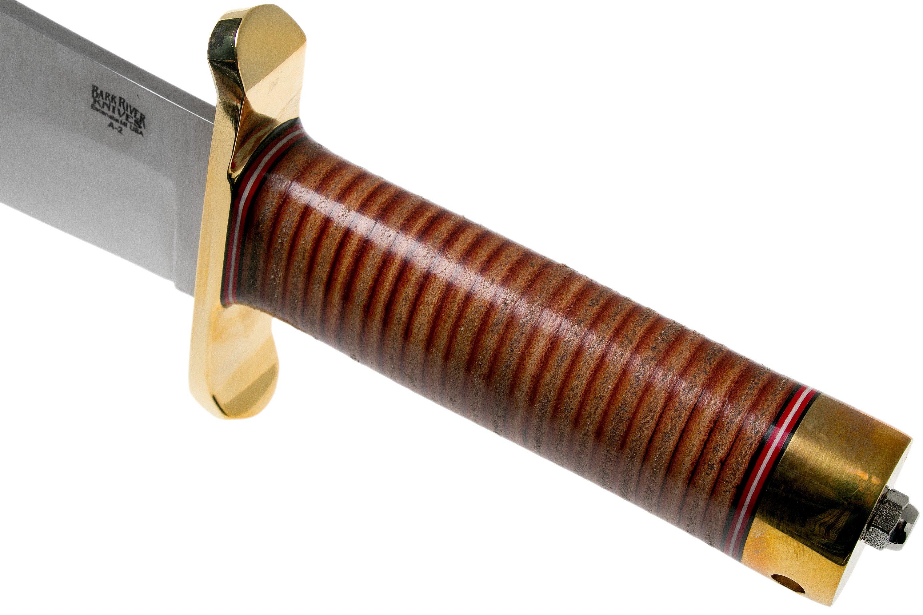 Bark River V-44 Bowie A2 Stacked Leather, Brass Double Quillion, bowie ...