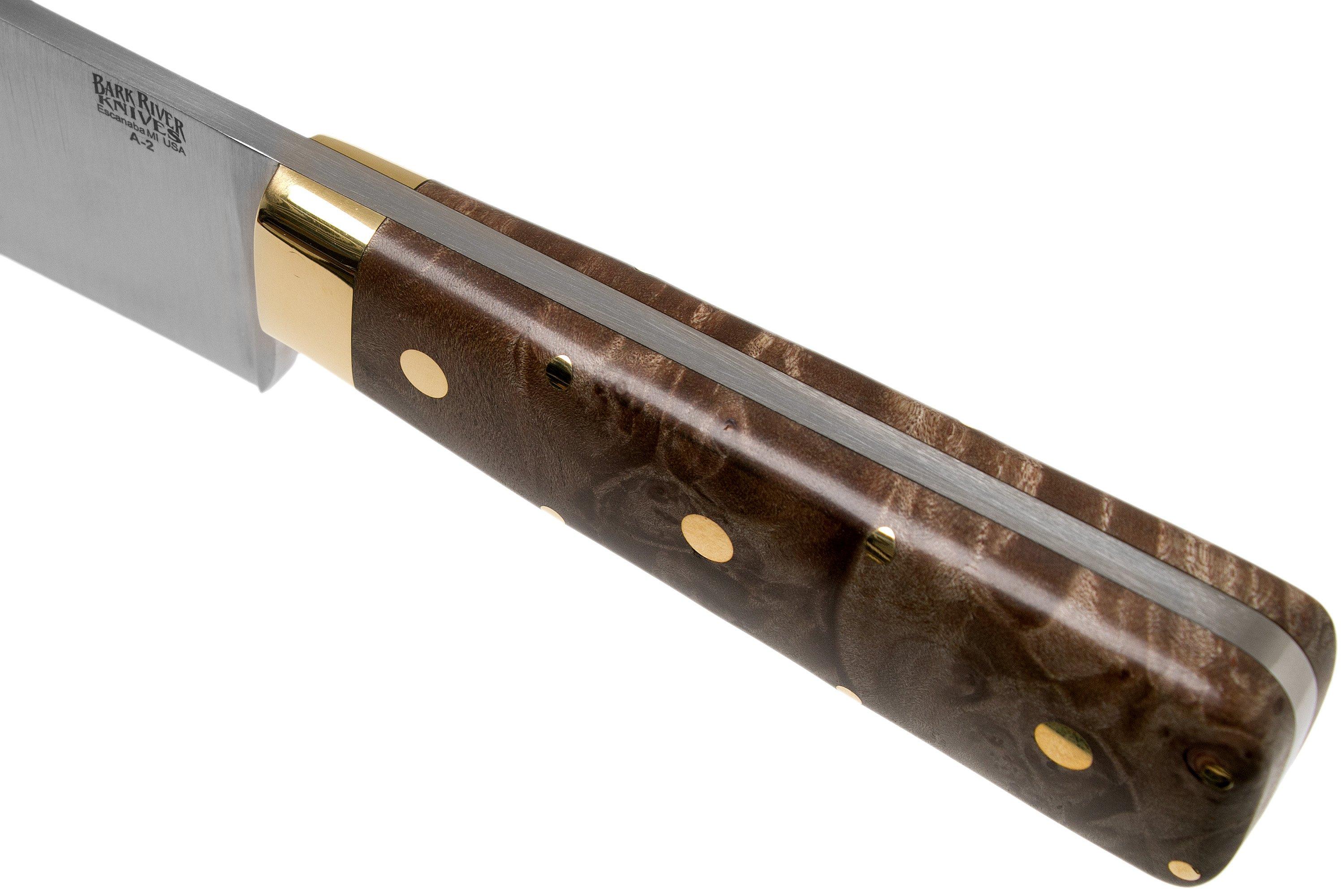 Bark River Edwin Forrest Bowie A2, Natural Maple Burl bowie knife ...