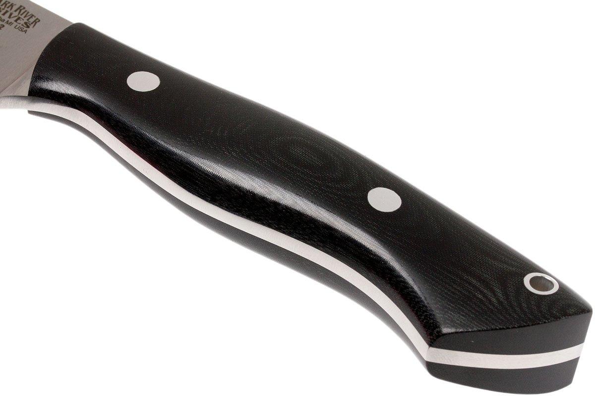 Bark River Sahara Hunter A2, Schwarzes Leinen-Micarta, braune Scheide ...