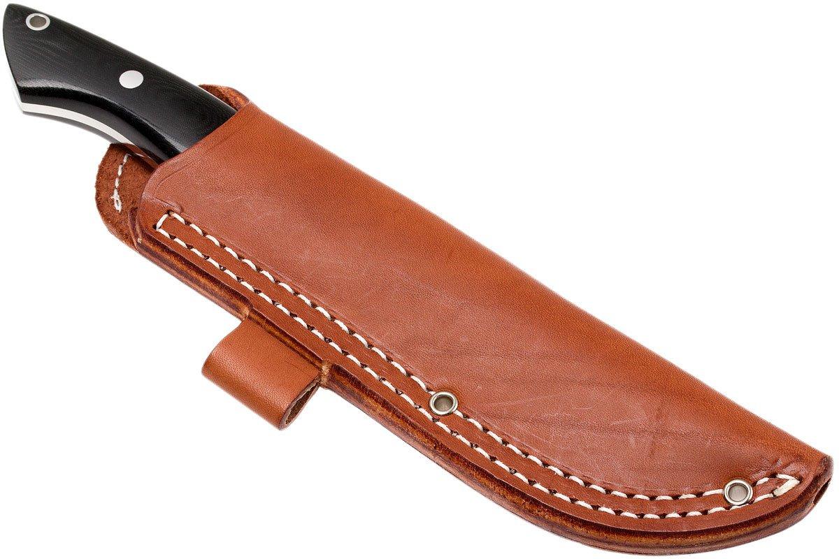 Bark River Sahara Hunter A2, Schwarzes Leinen-Micarta, braune Scheide ...