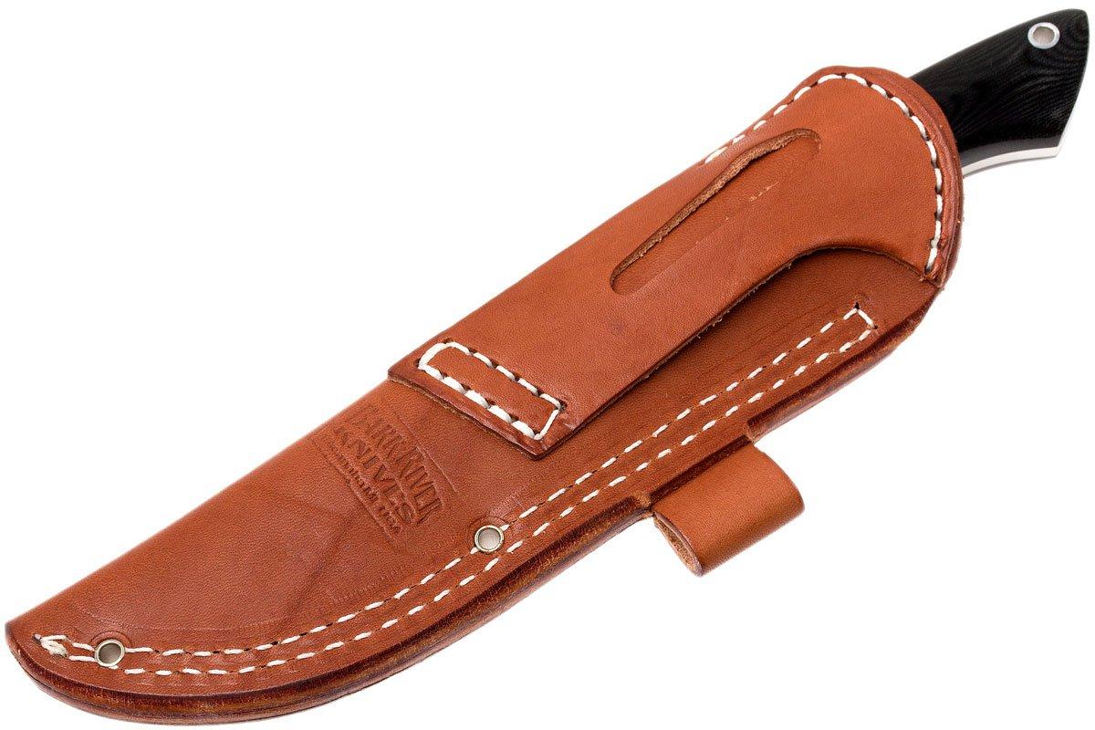 Bark River Sahara Hunter A2, Schwarzes Leinen-Micarta, braune Scheide ...