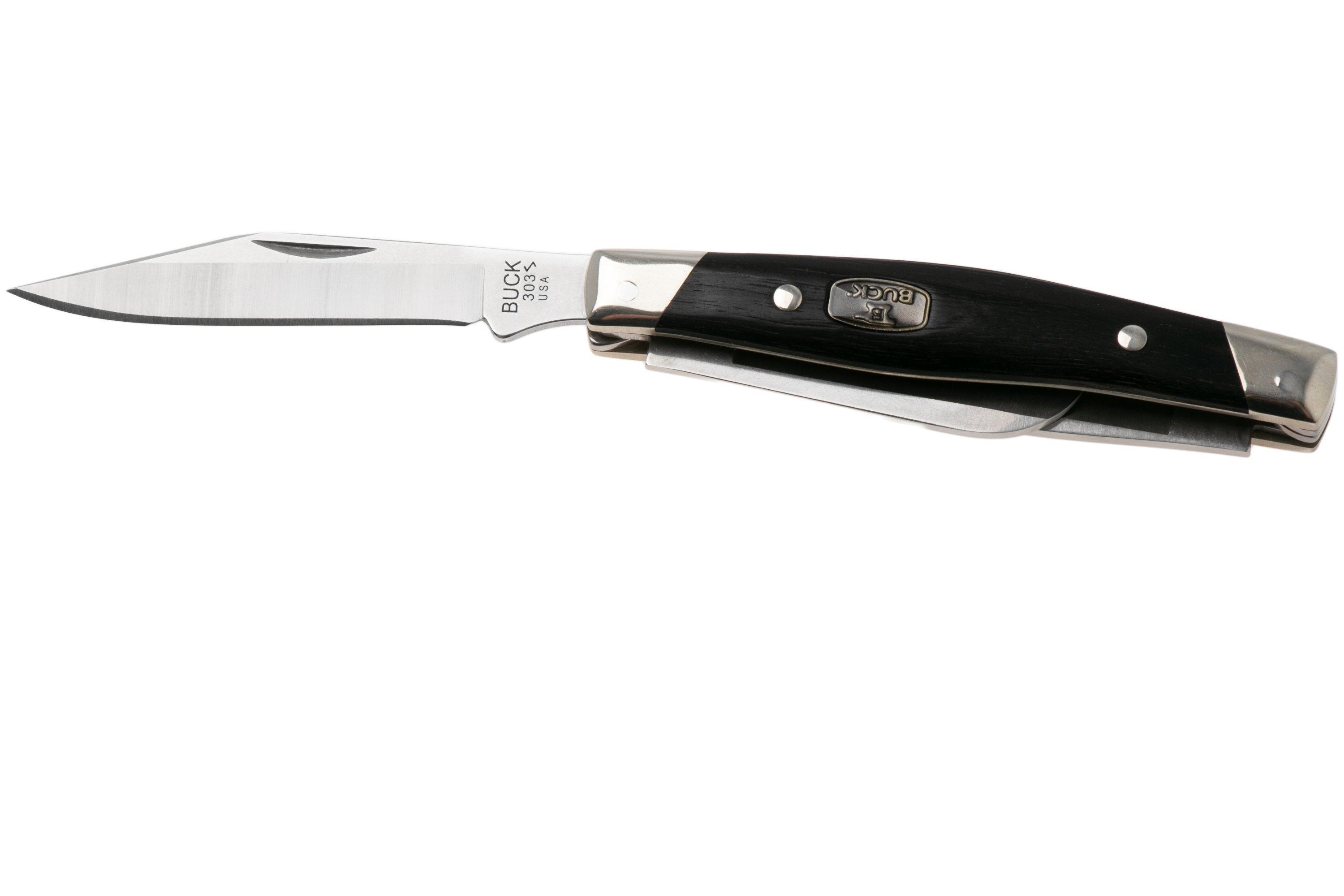 Buck Cadet 0303BRS2-B, Satin 420HC, Ebony Wood, Nickel Silver pocket ...