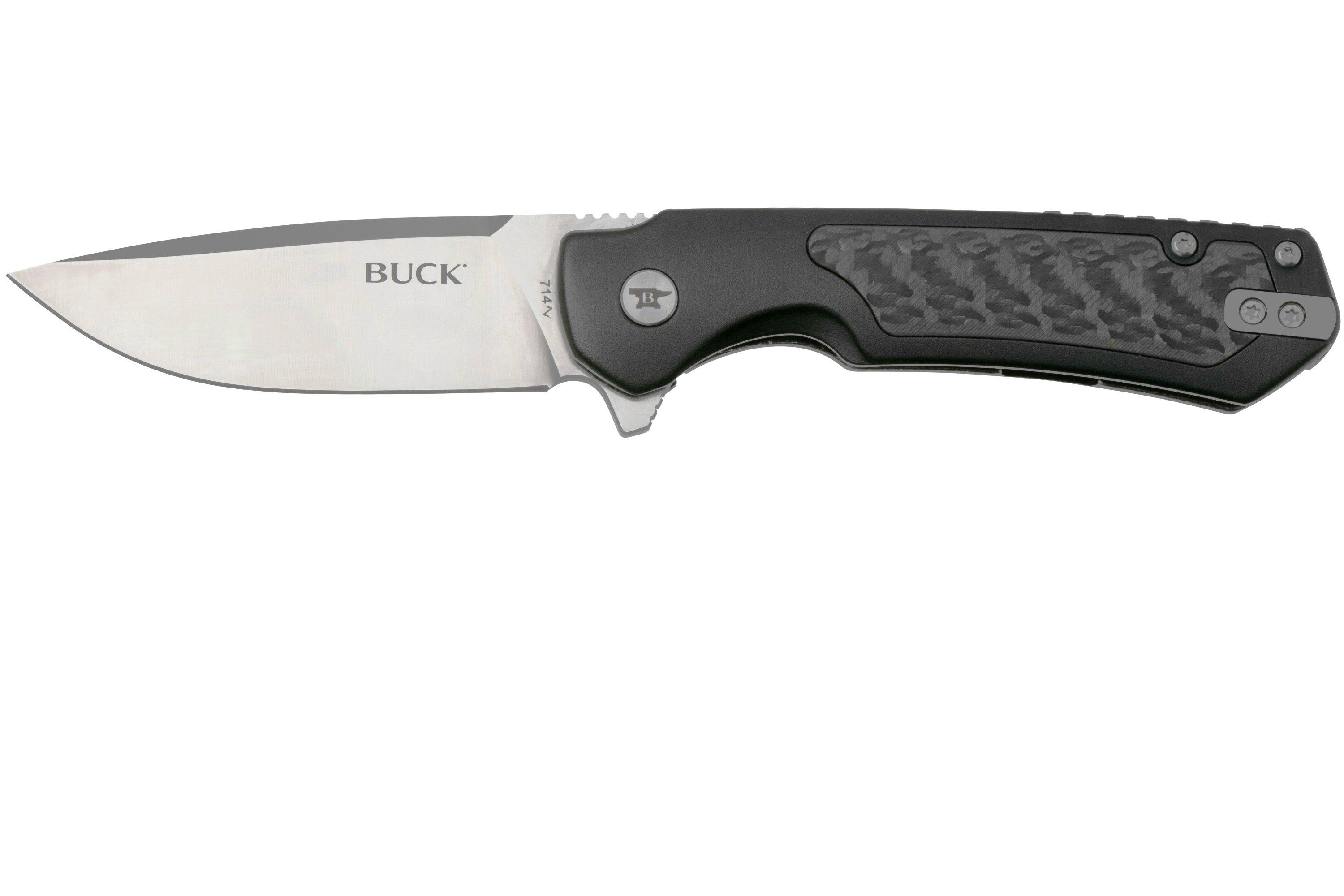Buck Stinger 0714BKS Satin D2, Black Aluminium Carbon Inlay, pocket ...