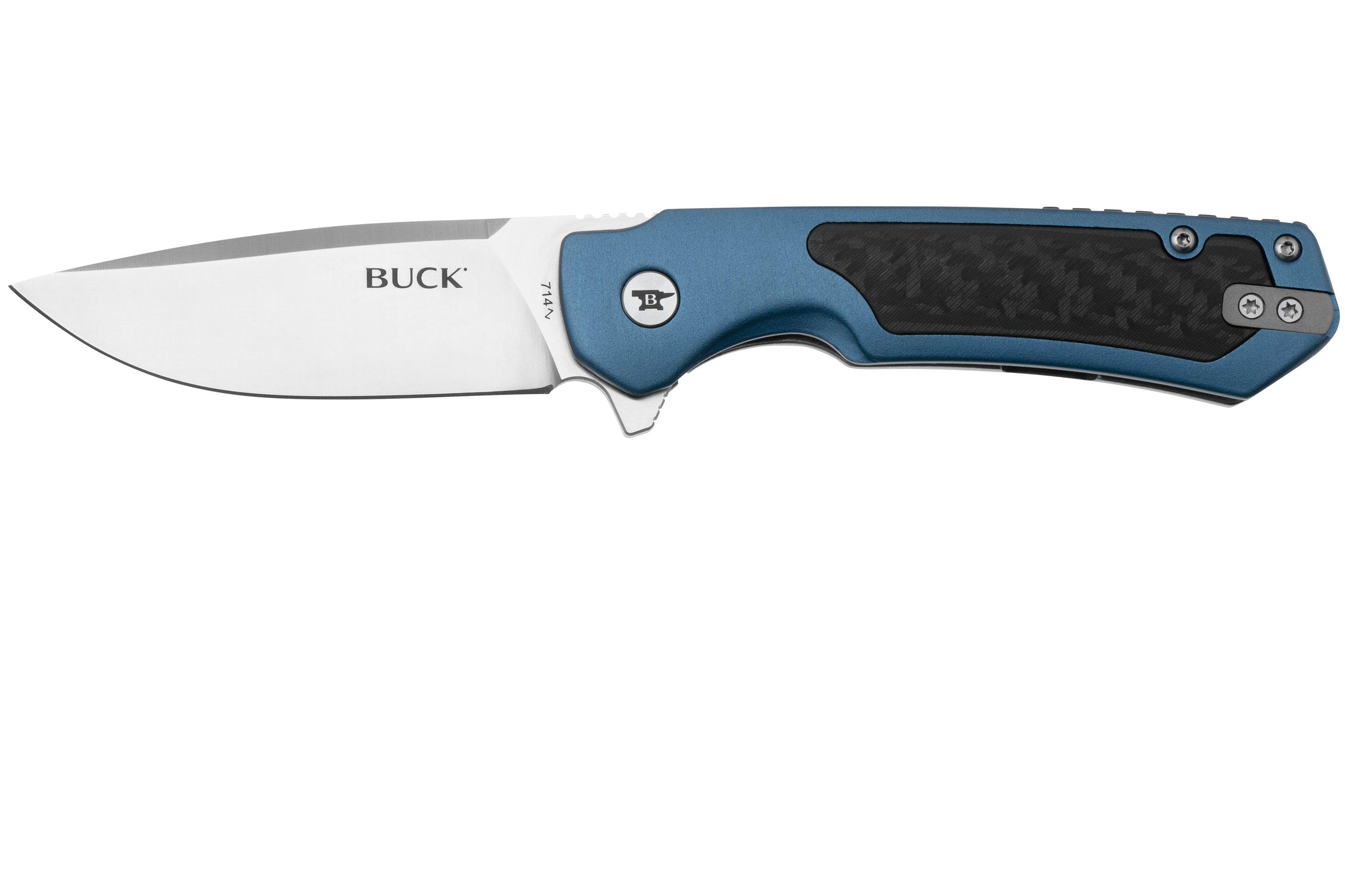 Buck Stinger 0714BLS Satin D2, Blue Aluminium Carbon Inlay, pocket ...