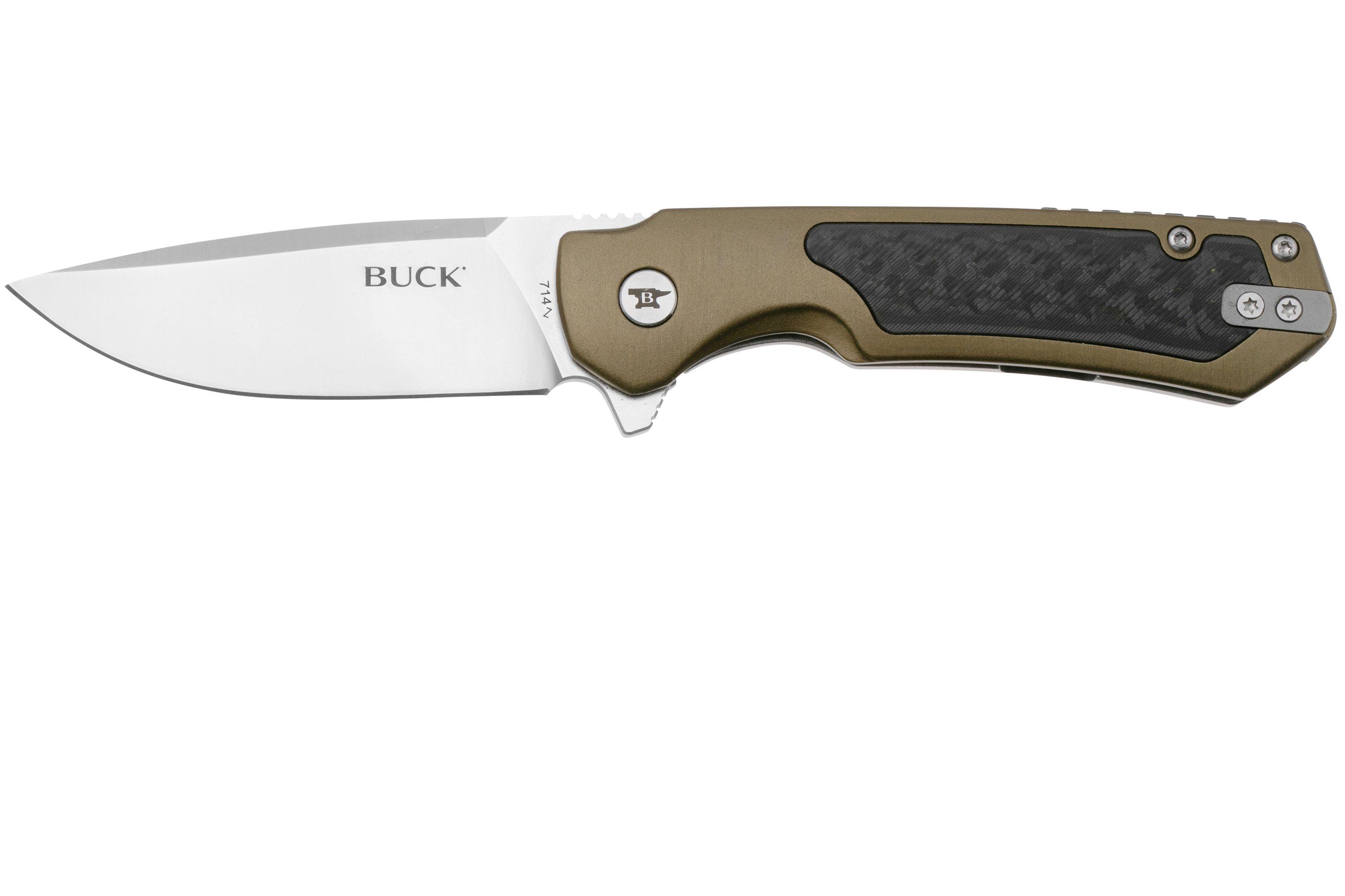 Buck Stinger 0714GRS Satin D2, Green Aluminium Carbon Inlay, pocket knife | Advantageously ...