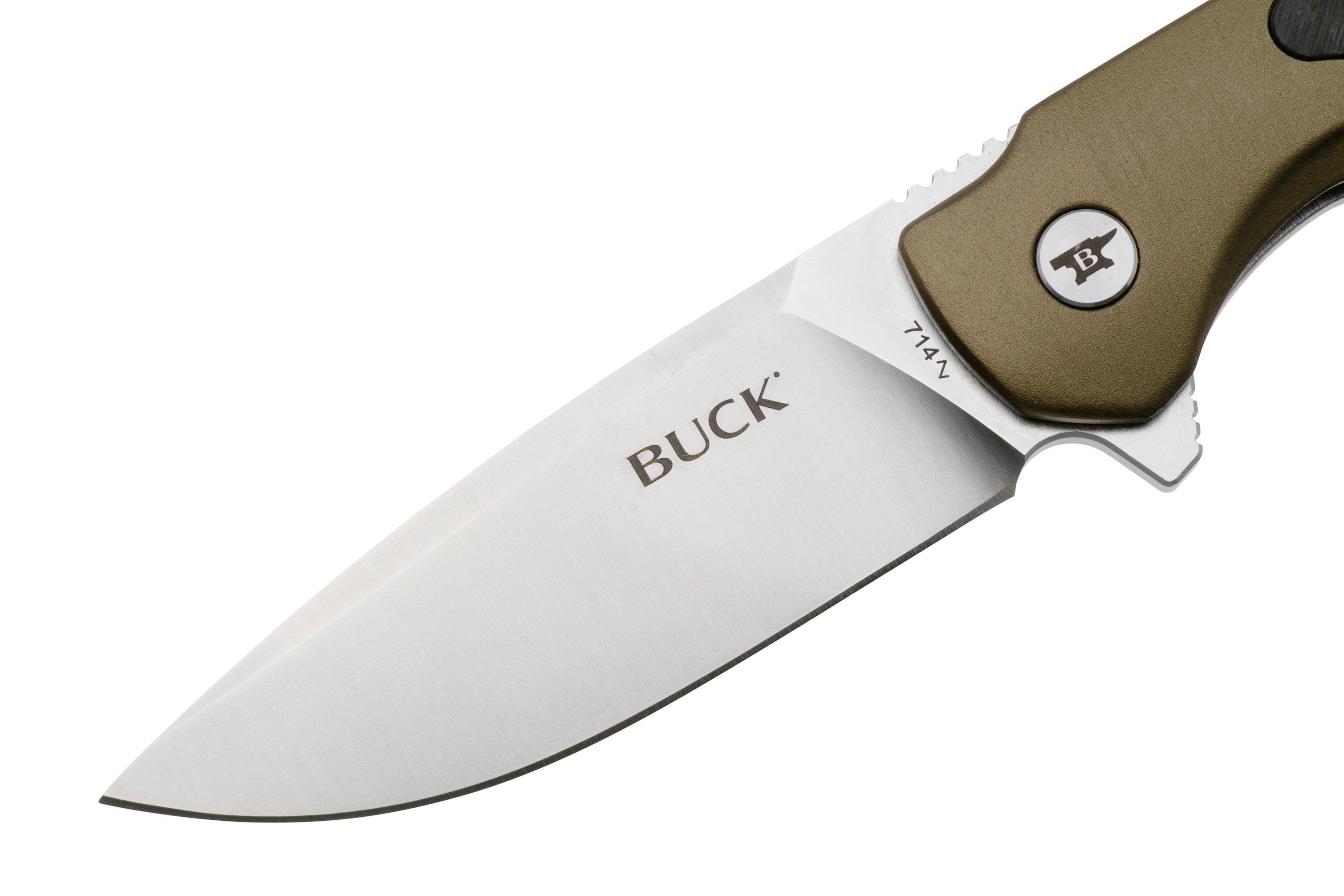 Buck Stinger 0714GRS Satin D2, Green Aluminium Carbon Inlay, pocket ...