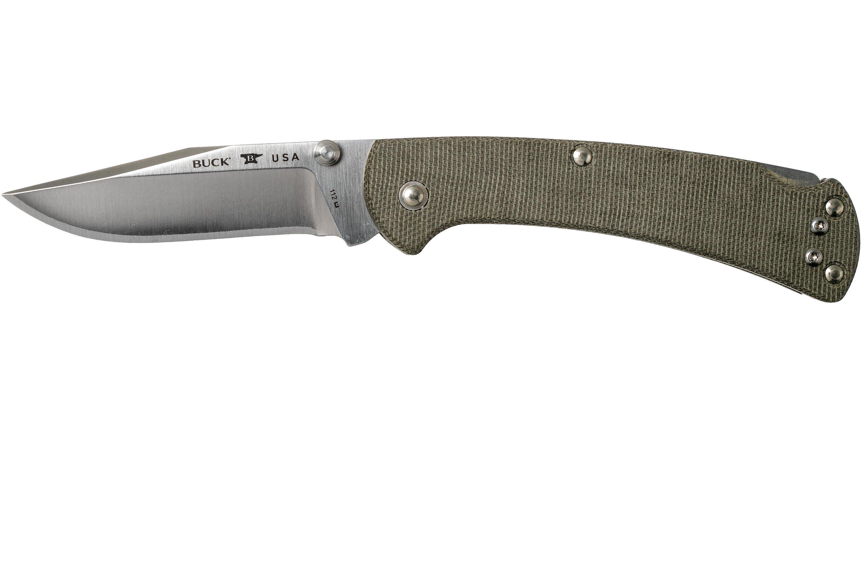 Buck 112 Ranger Slim Knife Pro Green Micarta 0112ODS6 pocket knife ...