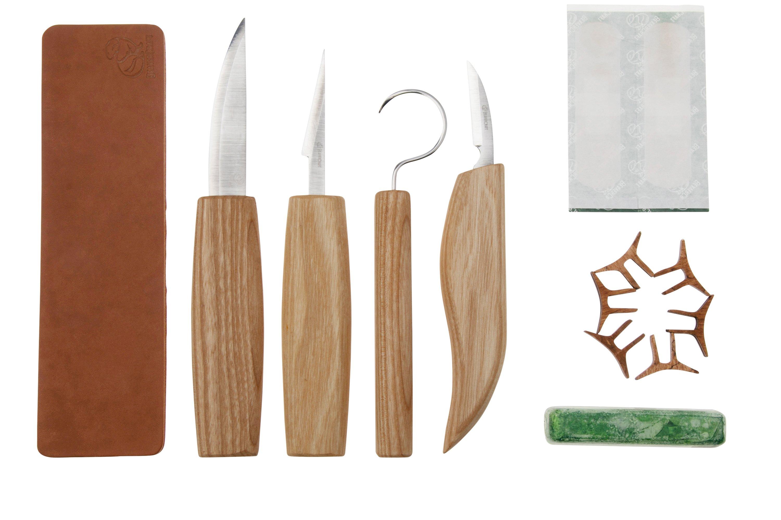 BeaverCraft Set of 4 Knives S09 Book, conjunto para talhar madeira com livro de armazenamento em ...