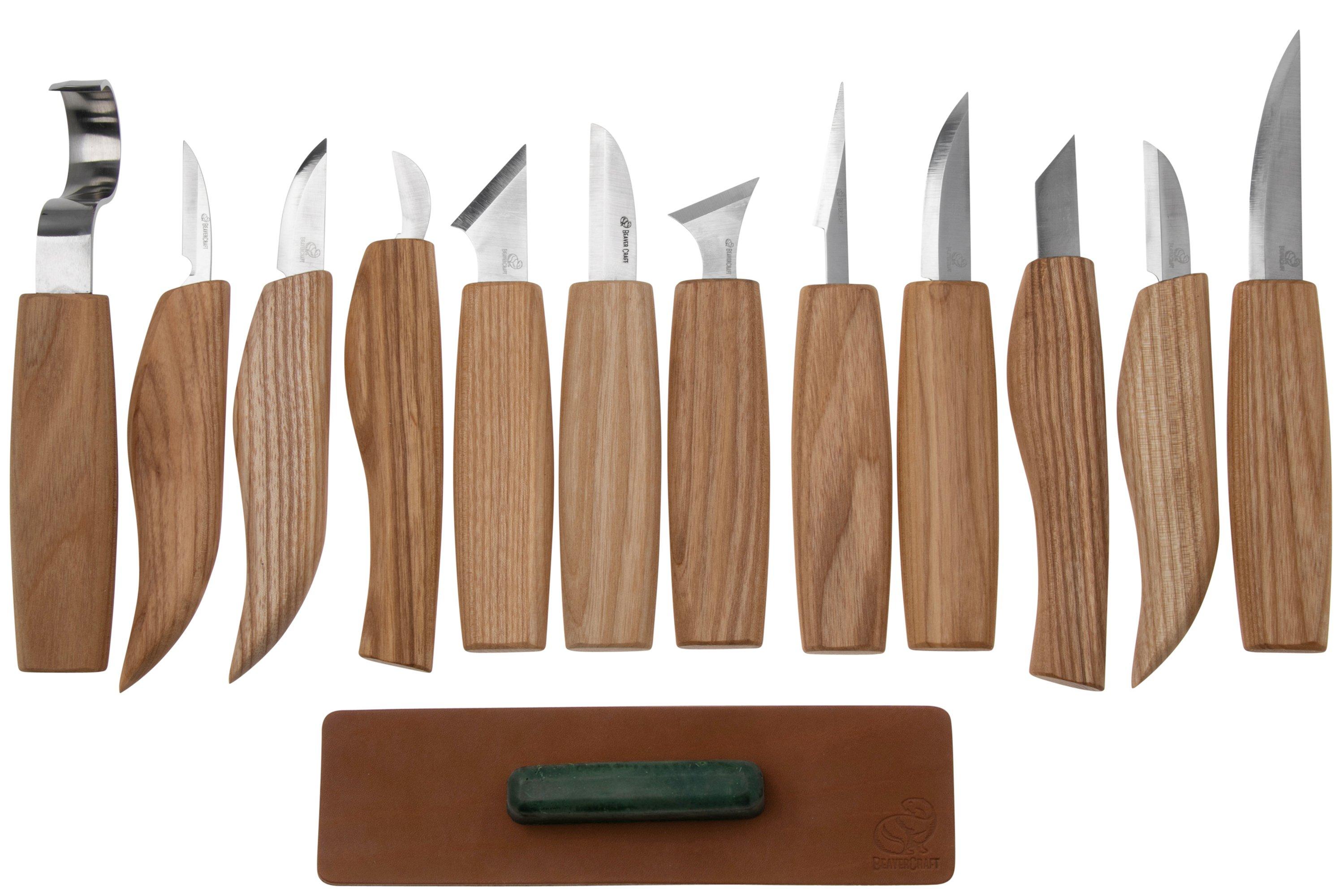 BeaverCraft S10 Wood Carving Set of 12 Knives in Tool Roll, wood ...