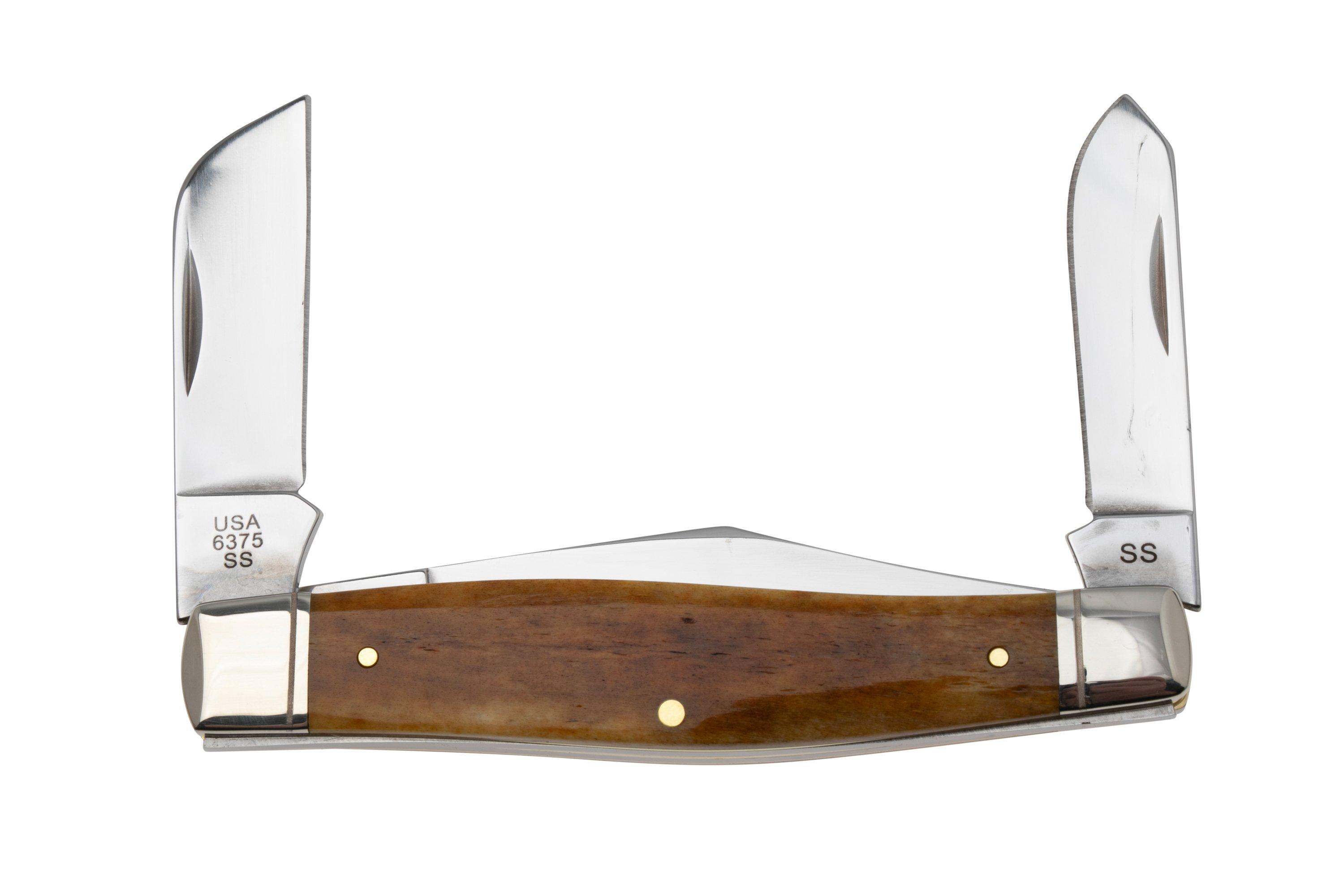 Case Large Stockman 58204 Smooth Antique Bone, Fluted Bolsters 6375 SS ...