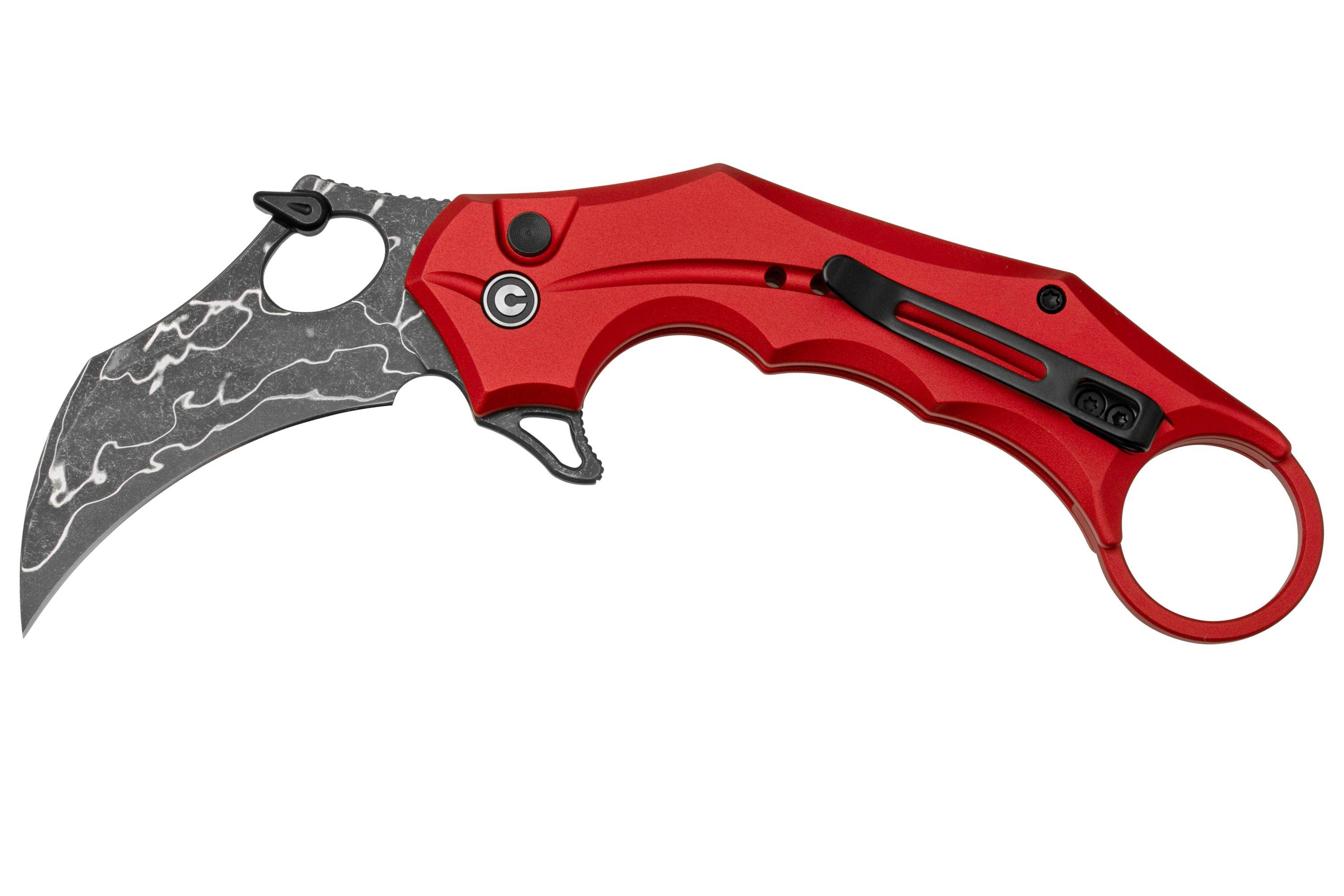 Civivi Incisor II C16016B-DS1 Red Aluminium, Damascus Hawkbill karambit ...