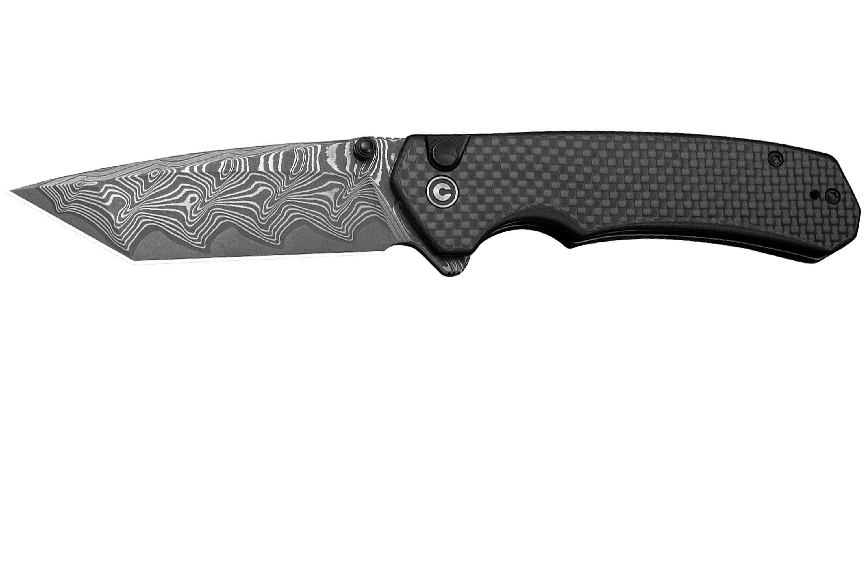 Civivi Brazen Button Lock C19059C-DS1 Damascus, G10 Carbonfiber Overlay ...