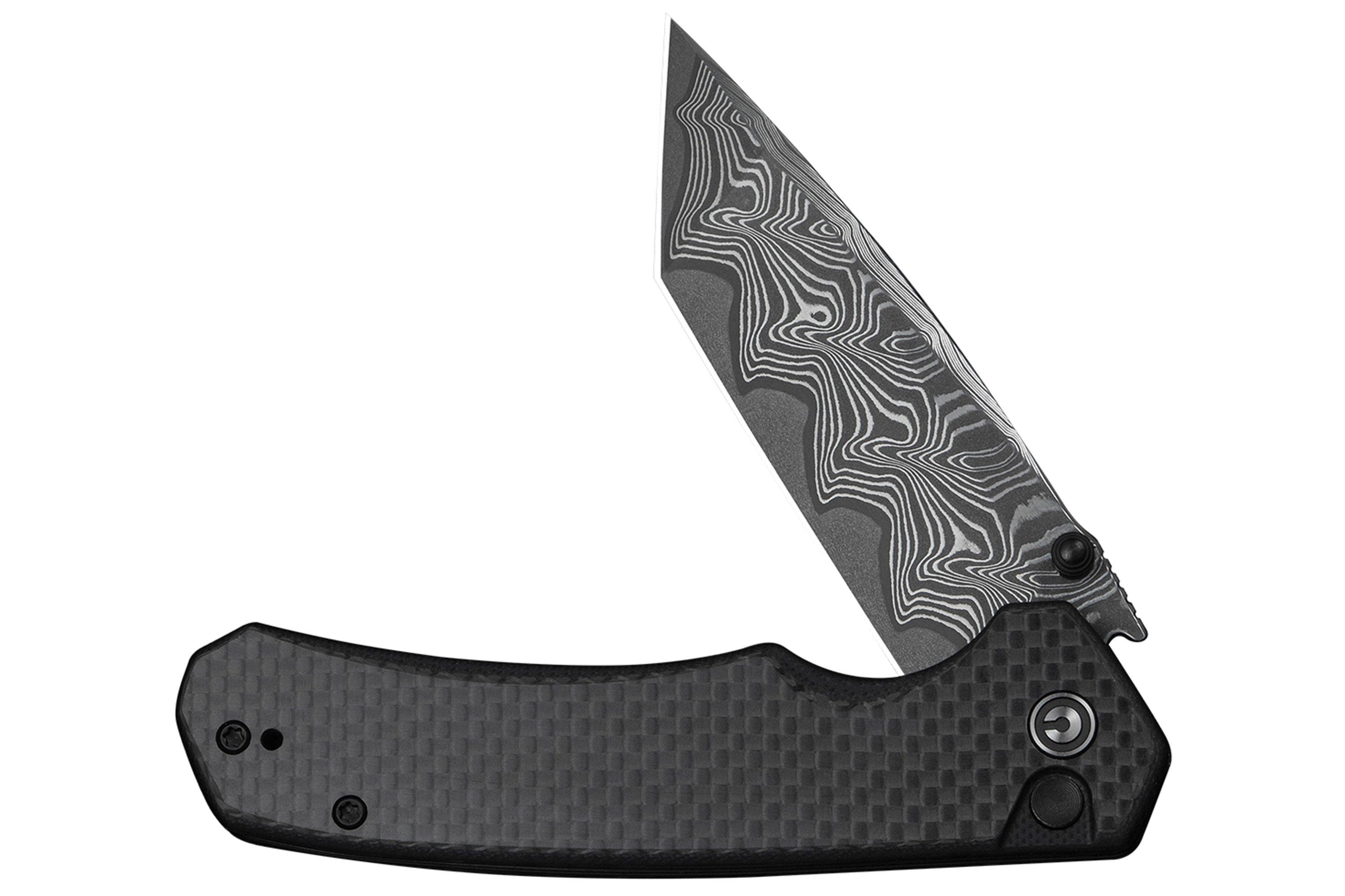 Civivi Brazen Button Lock C19059C-DS1 Damascus, G10 Carbonfiber Overlay ...