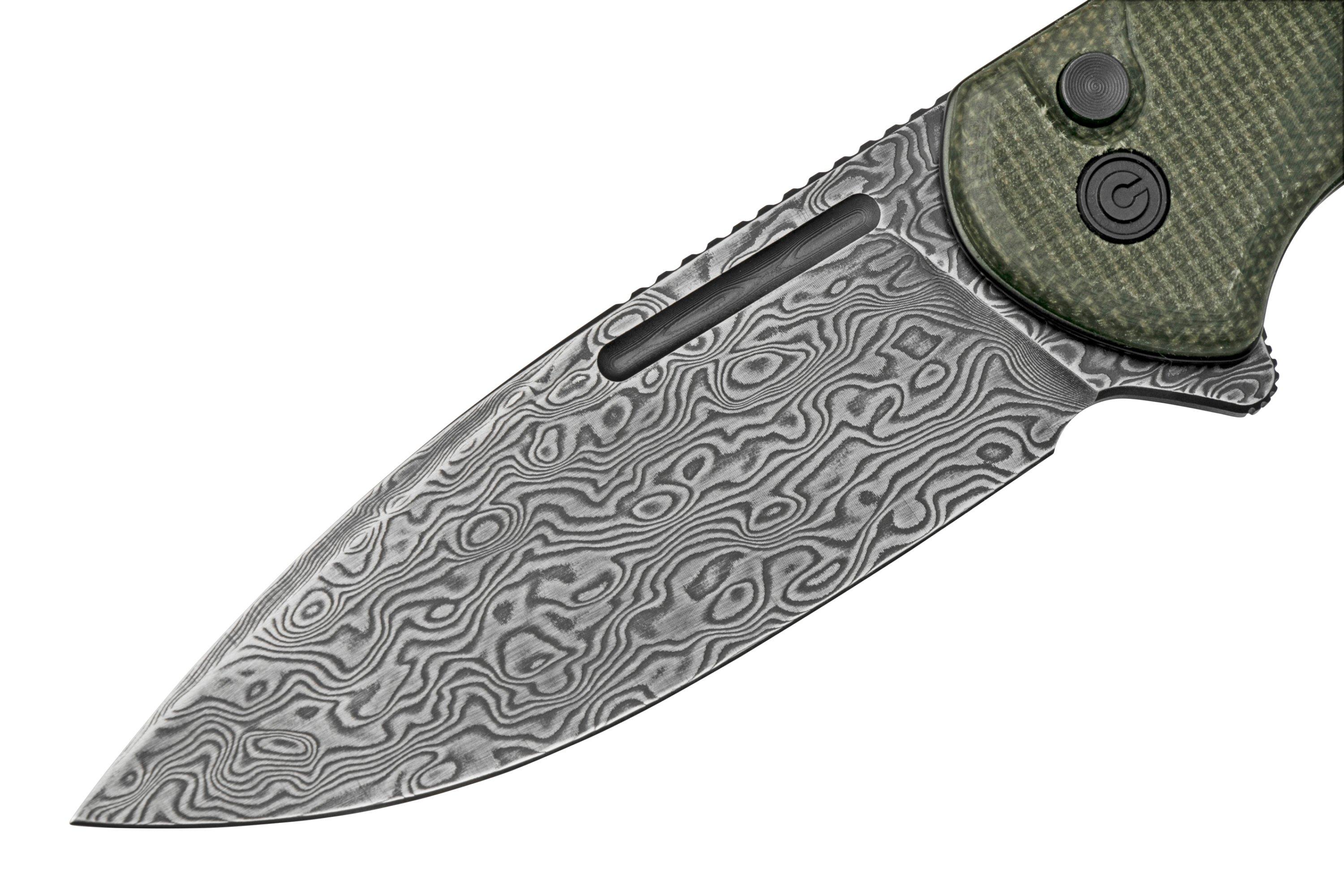 Civivi Conspirator C21006-DS1 Green Micarta, Damascus pocket knife ...