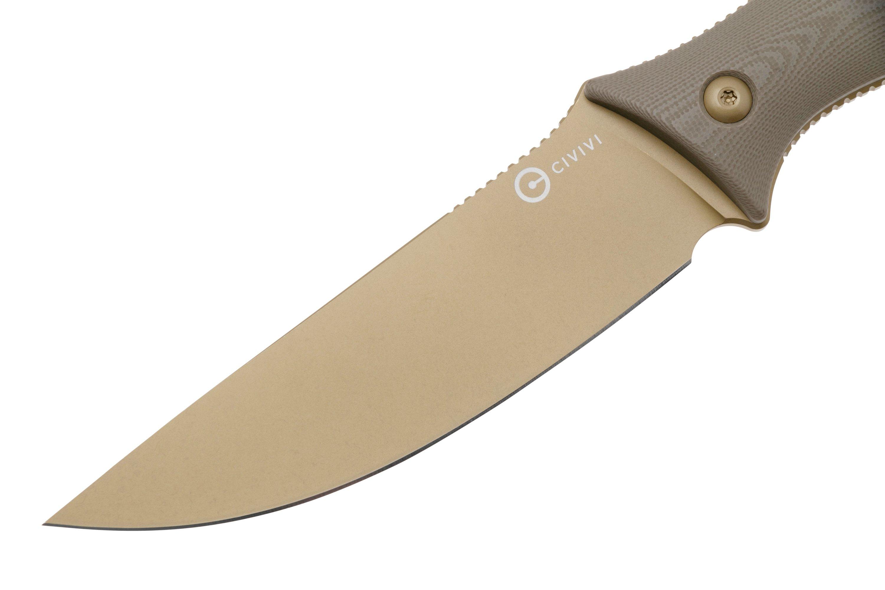 CIVIVI Stormridge C23041-2 Desert Tan Stonewashed Nitro-V, Tan G10, feststehendes Messer ...