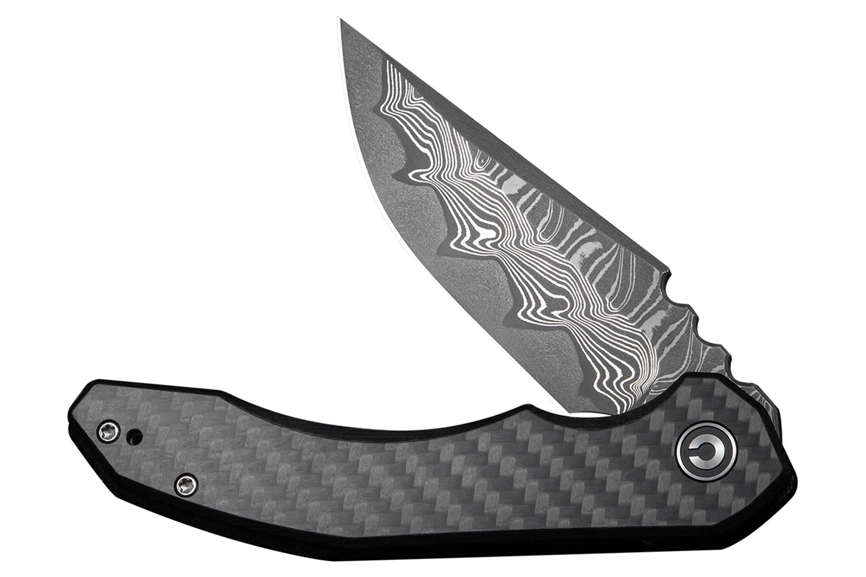 Civivi Bluetick C23050-DS2 Damascus, Carbon Fiber Overlay Black G10 ...
