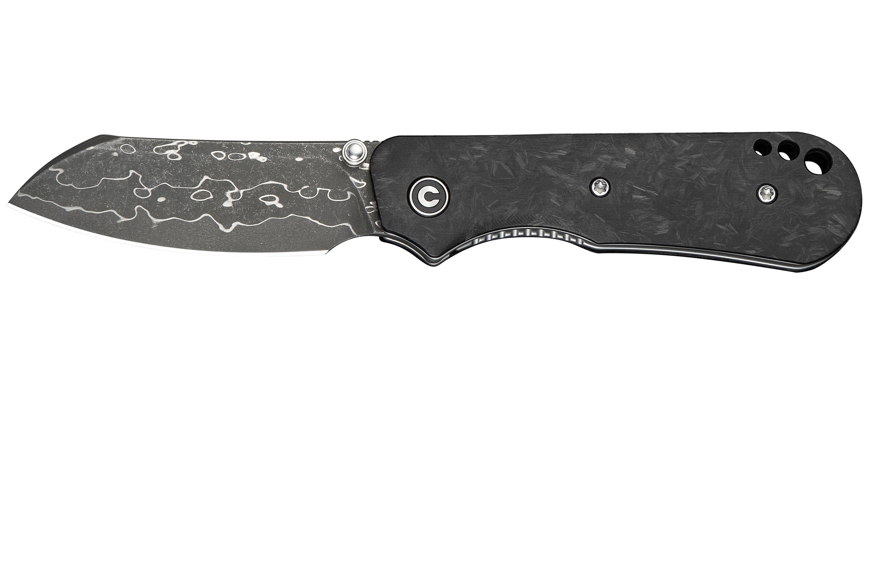 Civivi Crabby C24055-DS1 Damascus Blade, Shredded Carbon Fiber, pocket ...