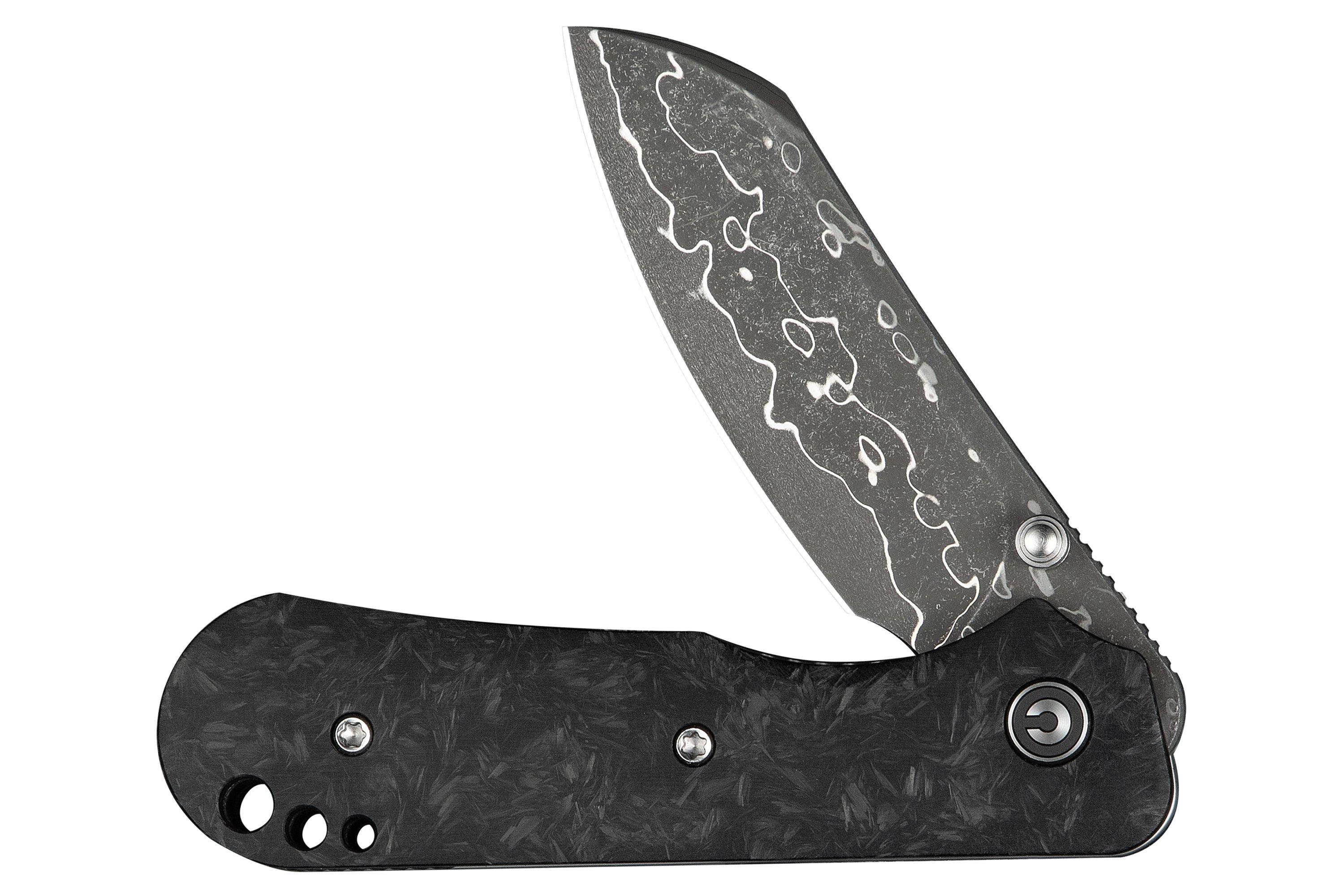 Civivi Crabby C24055-DS1 Damascus Blade, Shredded Carbon Fiber, pocket ...