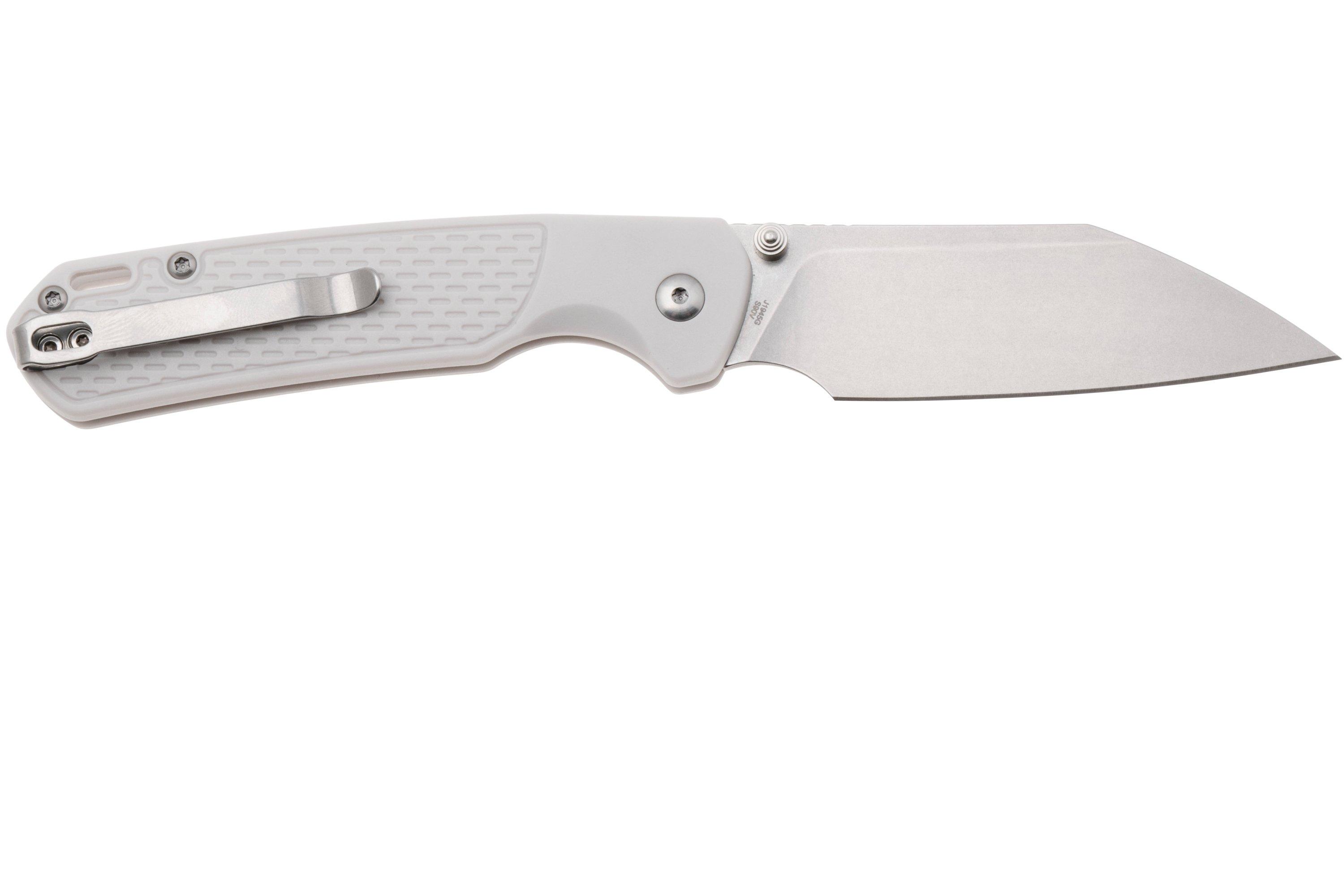 CJRB Pyrite Light J1945G-GY Stonewashed S90V, White FRN, pocket knife ...