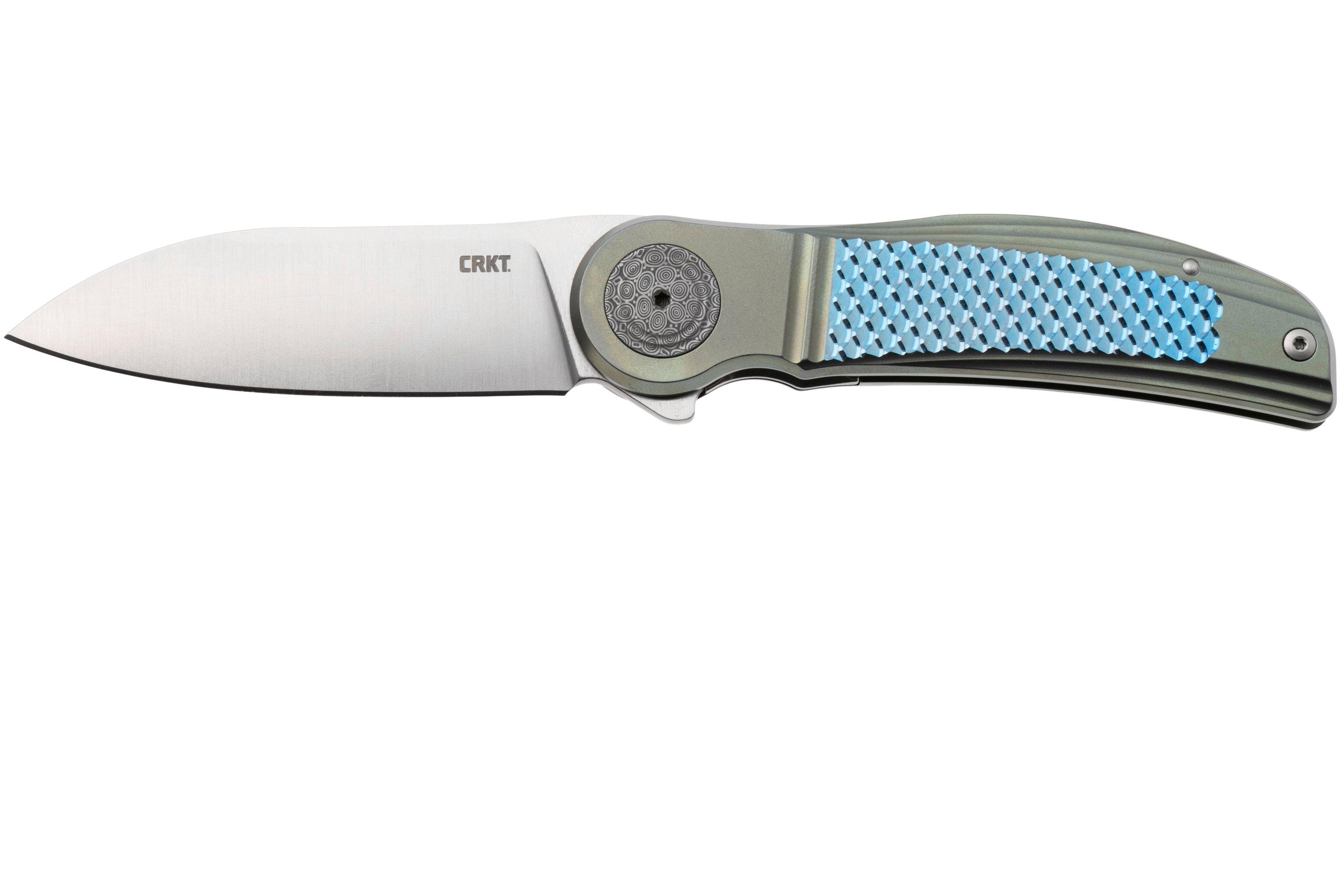 CRKT Monument 4000 Satin M390, Green Titanium Blue Textured Inlay ...