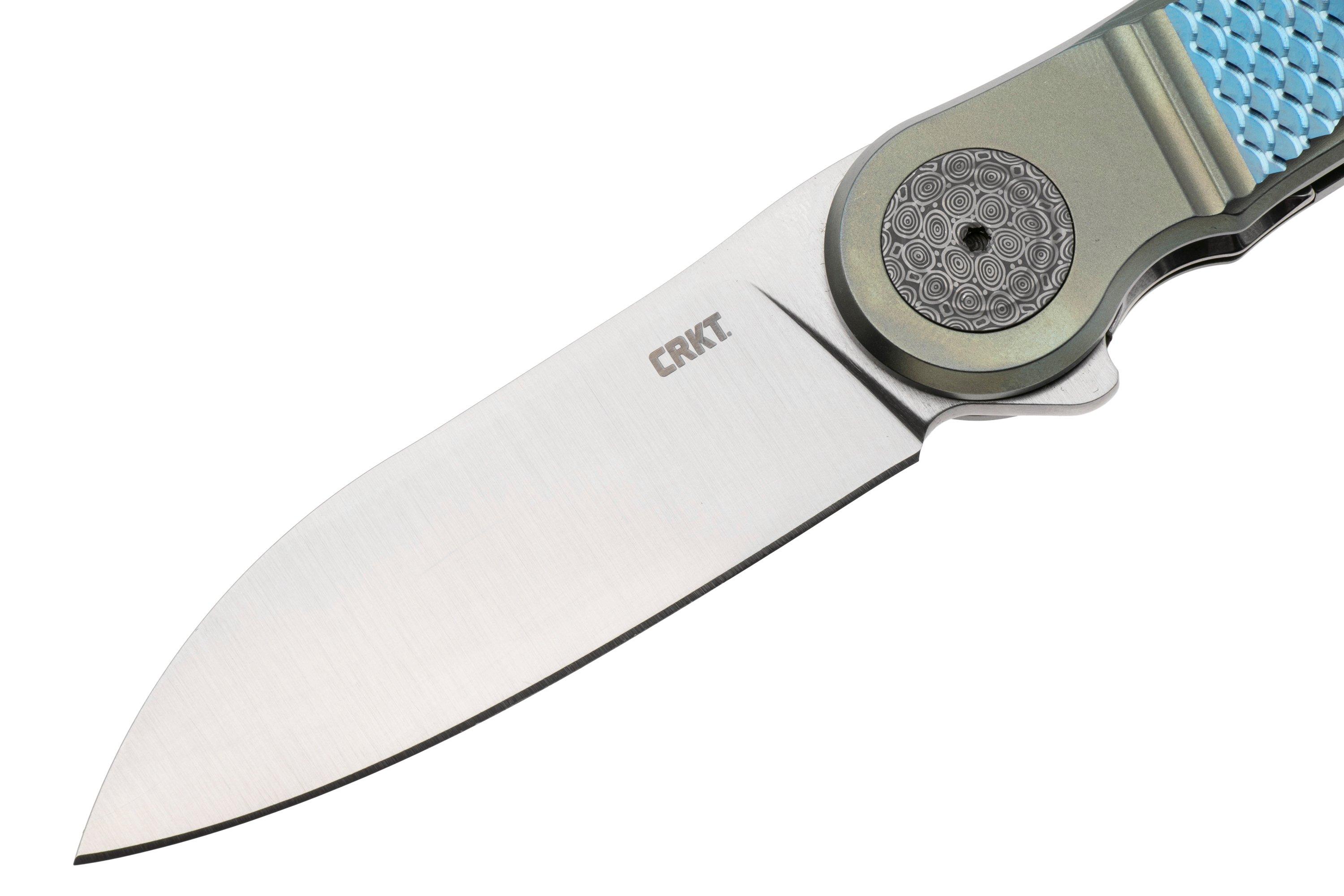 CRKT Monument 4000 Satin M390, Green Titanium Blue Textured Inlay ...