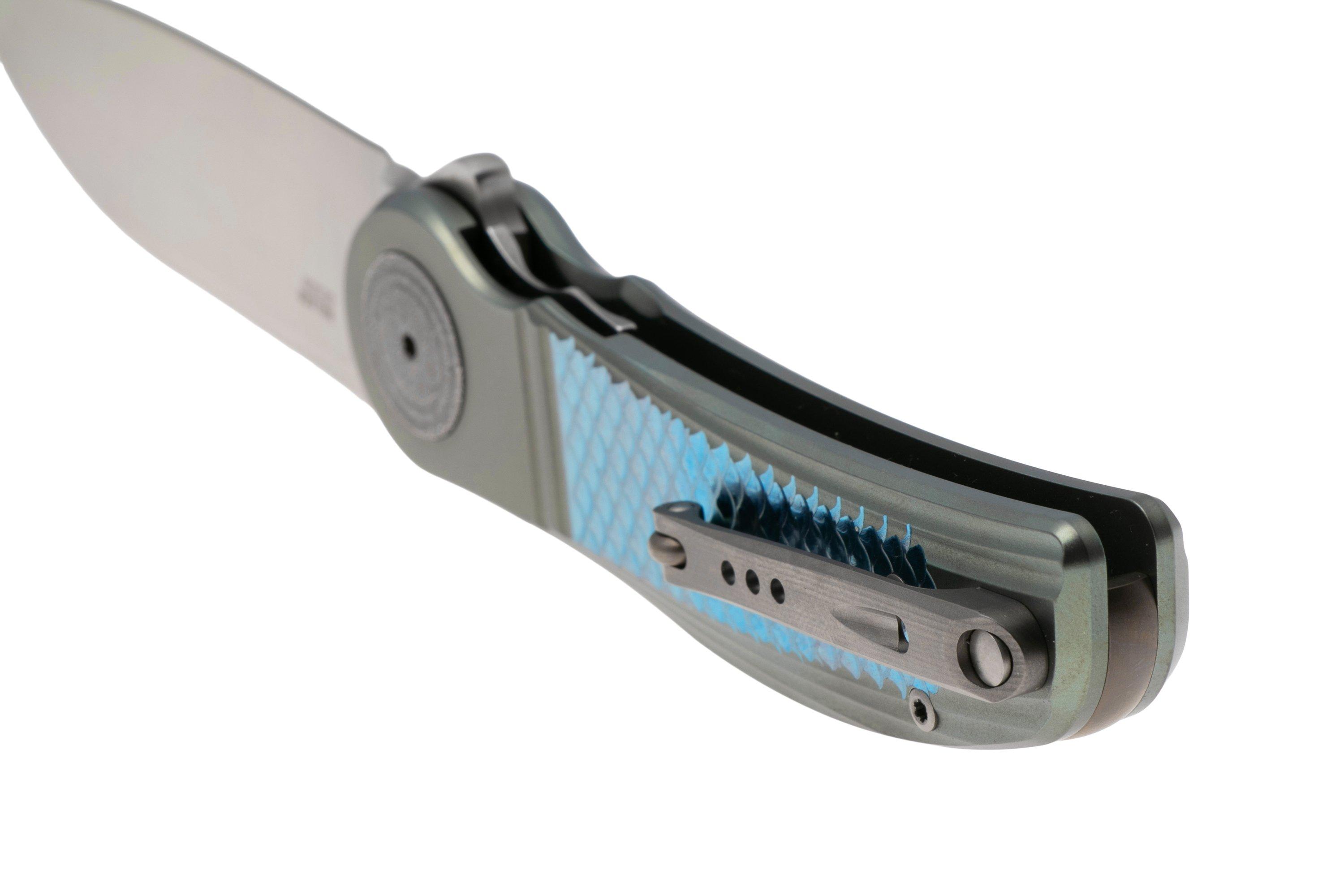 CRKT Monument 4000 Satin M390, Green Titanium Blue Textured Inlay ...