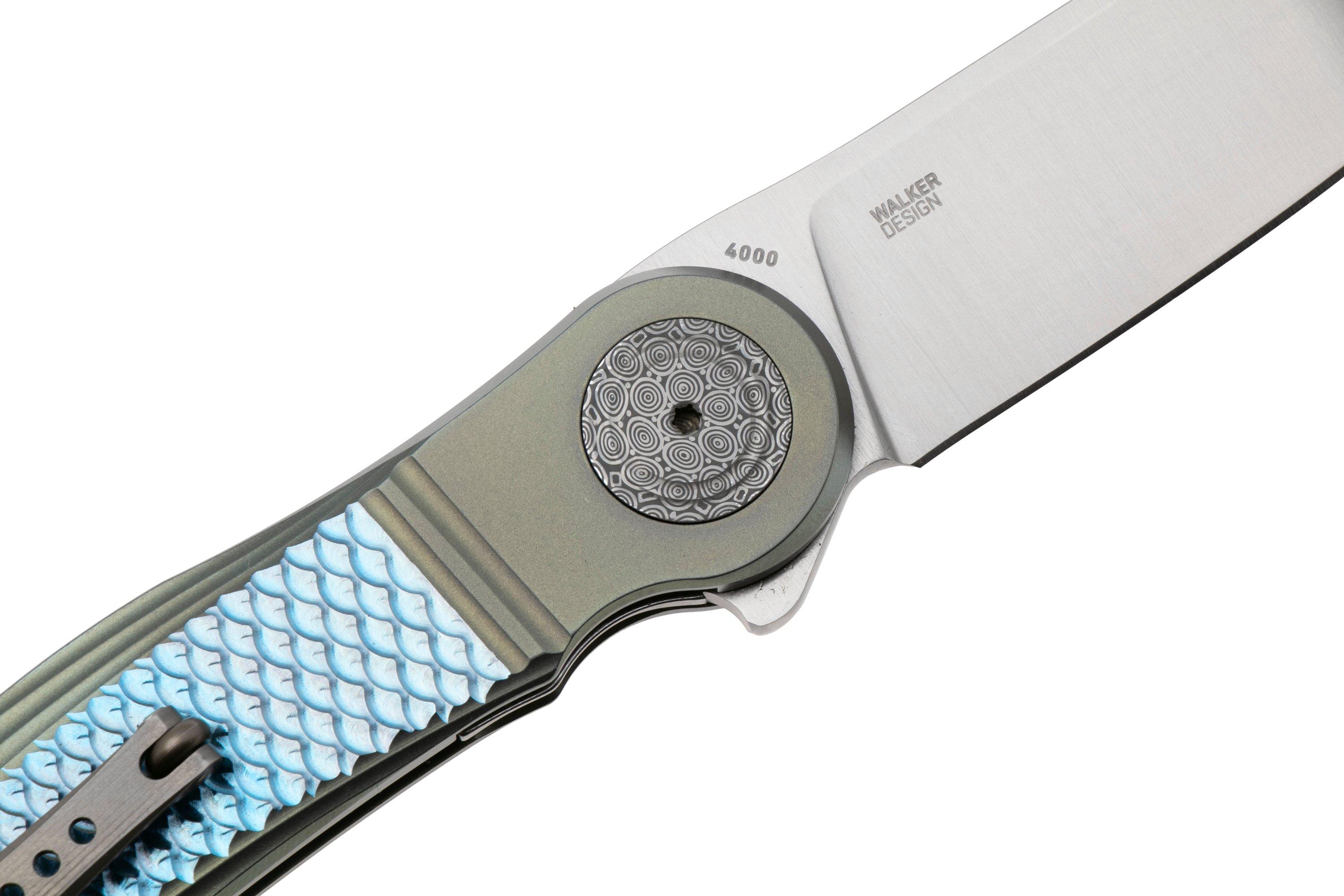 CRKT Monument 4000 Satin M390, Green Titanium Blue Textured Inlay ...