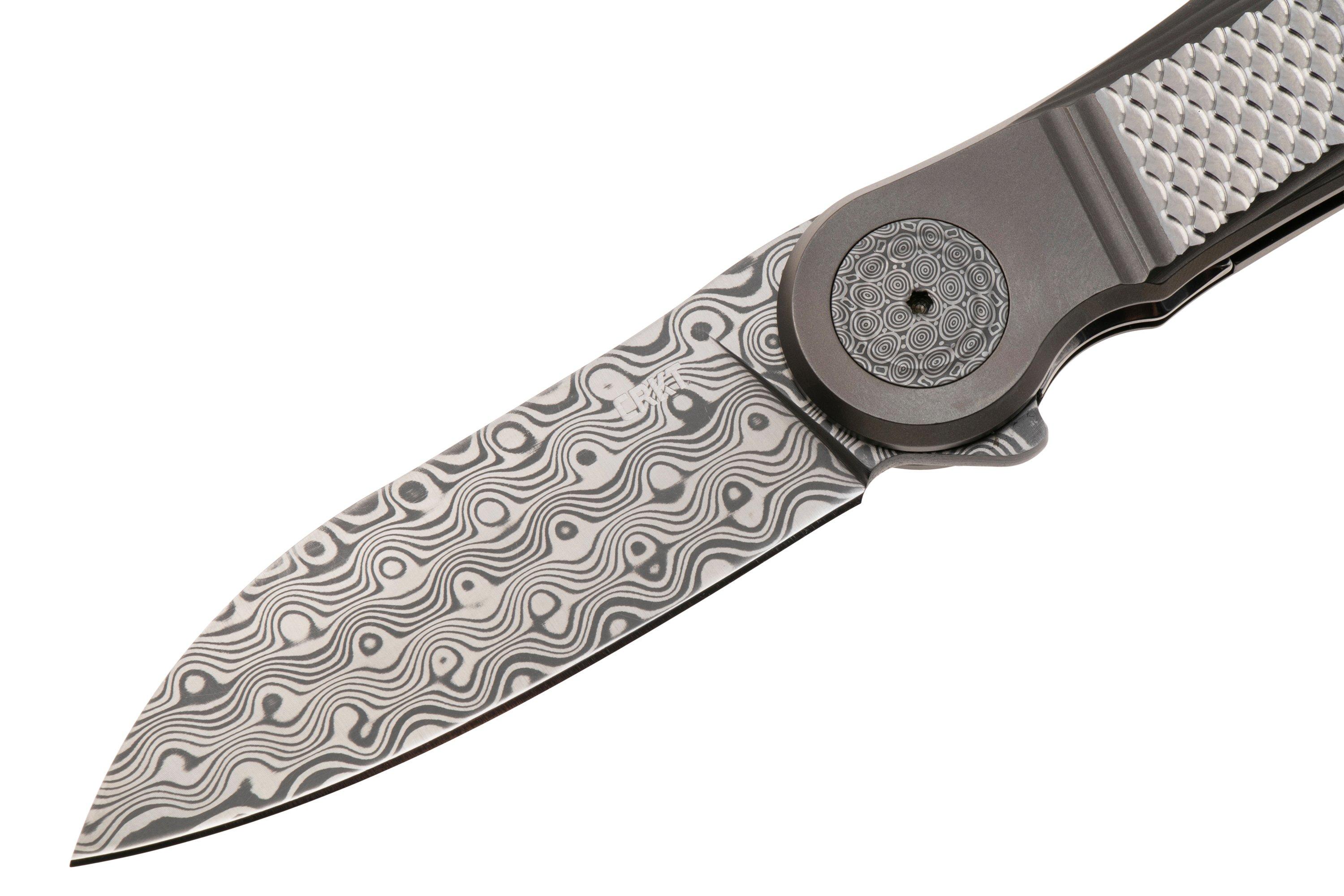 CRKT Monument 4001 Rose Damasteel, Grey Titanium Grey Textured Inlay ...