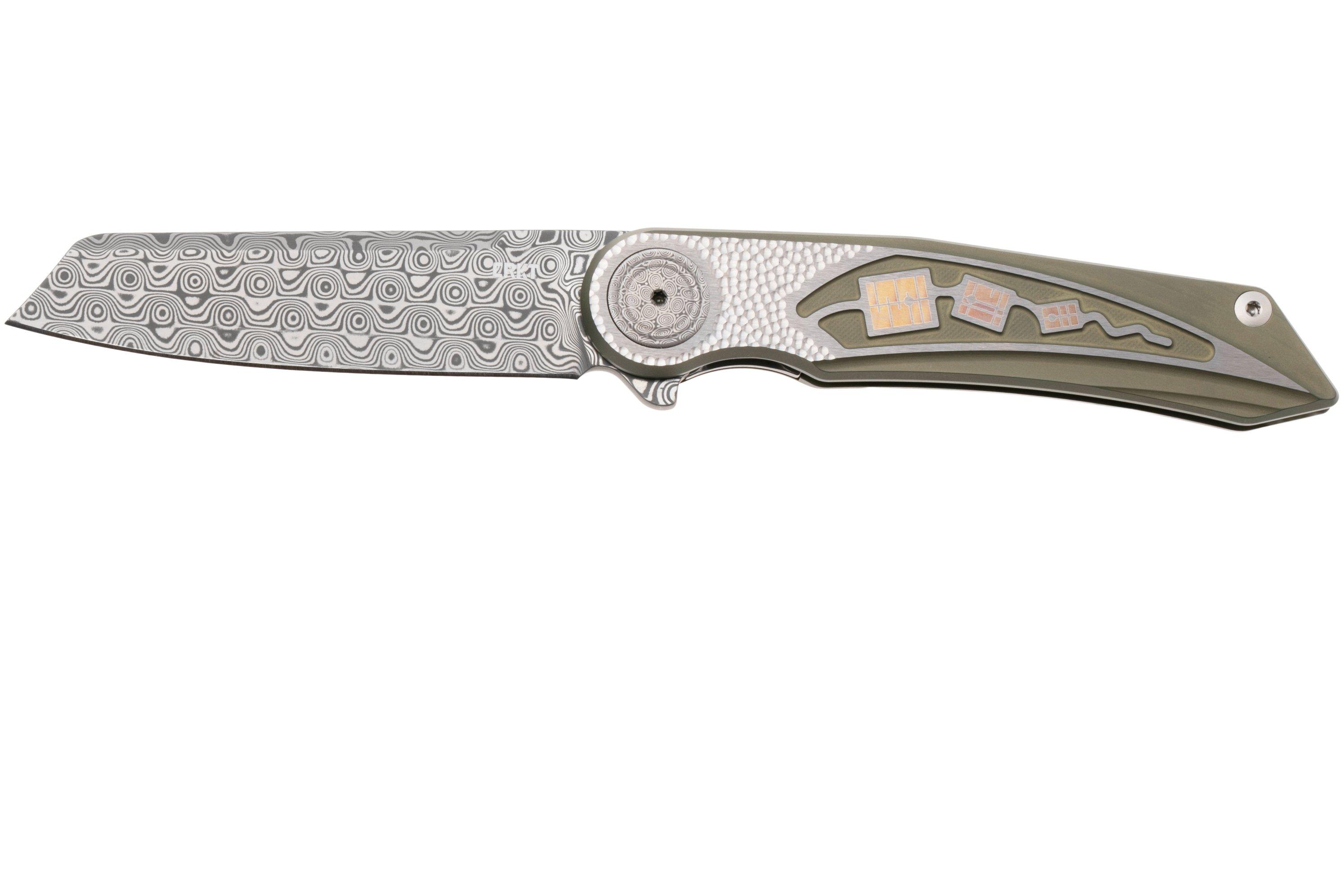 CRKT Fortuitous 4015 Rose Damasteel, Green Titanium, pocket knife ...