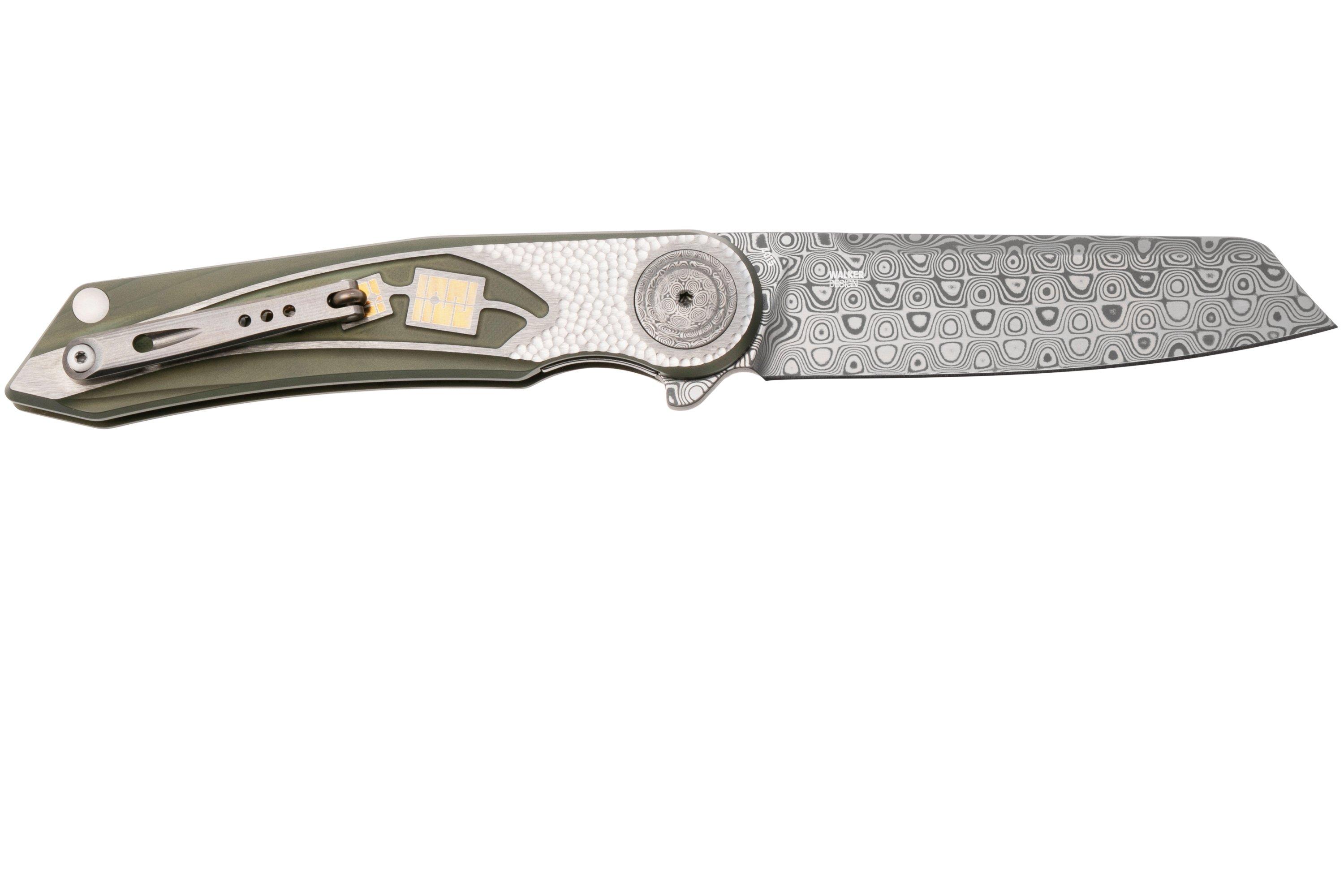 CRKT Fortuitous 4015 Rose Damasteel, Green Titanium, pocket knife, Michael Walker design ...