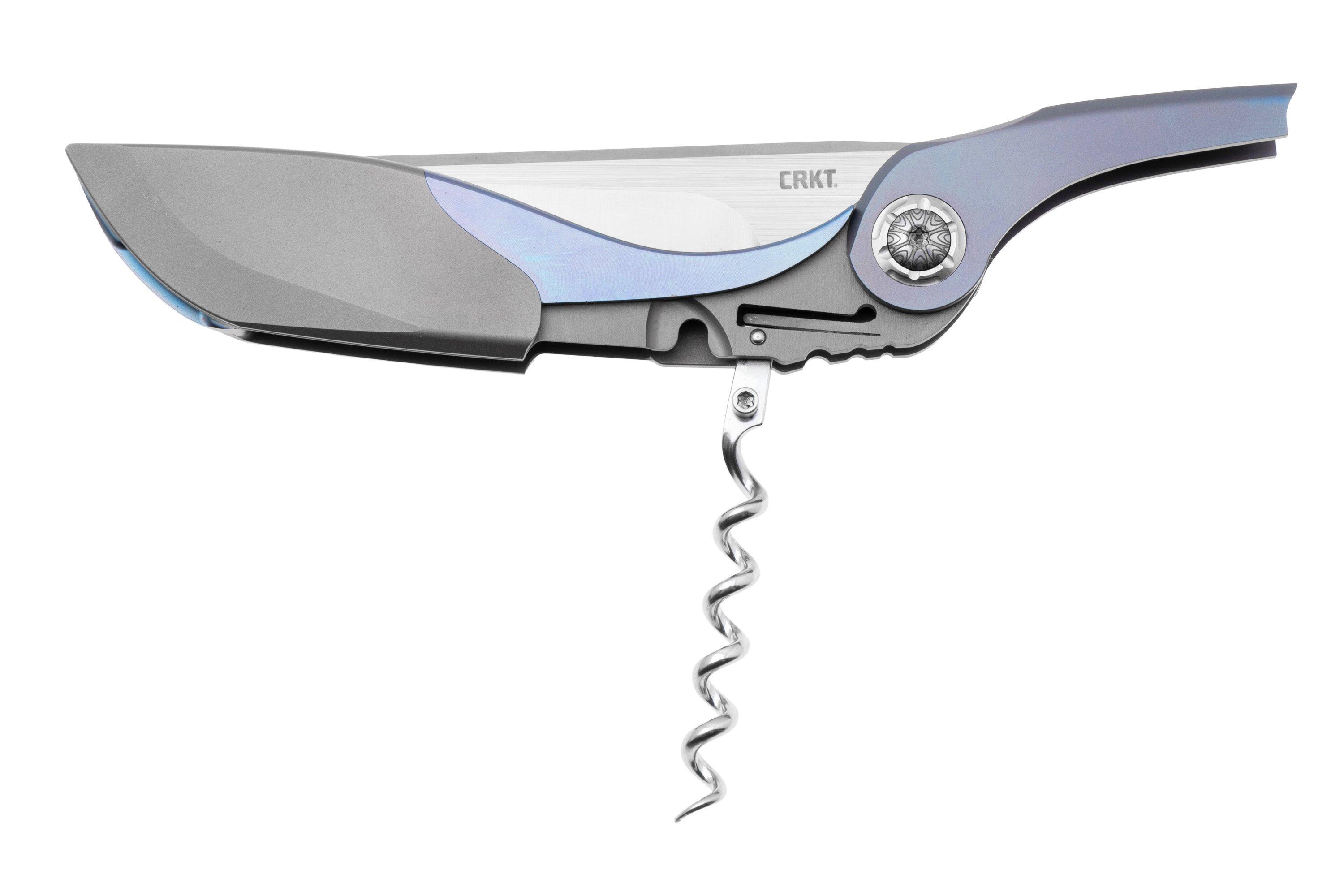 CRKT Fial 5671, Satin M390, Blue Titanium, pocket knife with corkscrew ...