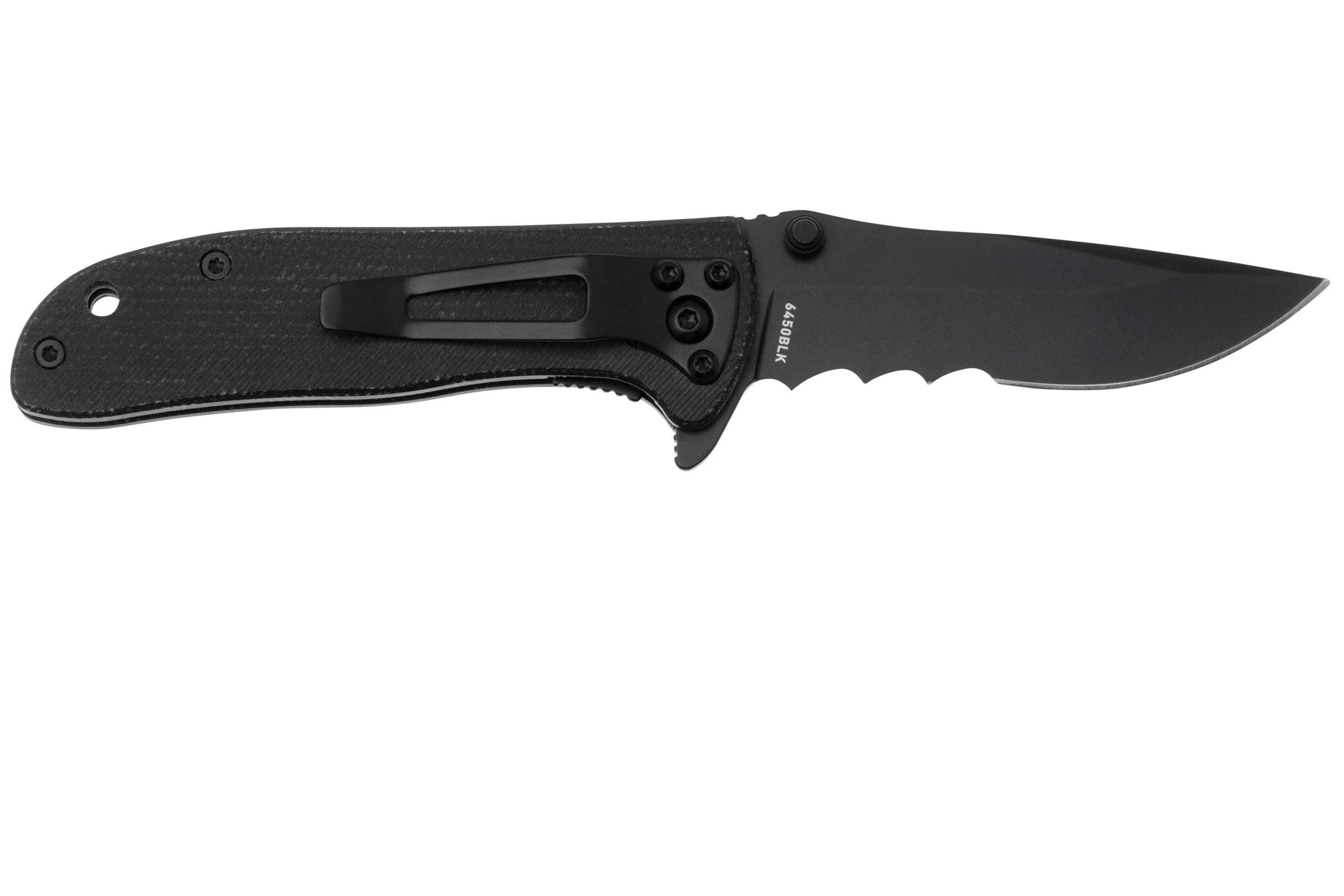 CRKT Drifter Blackout Veff Serrations 6450BLK Black Micarta pocket ...