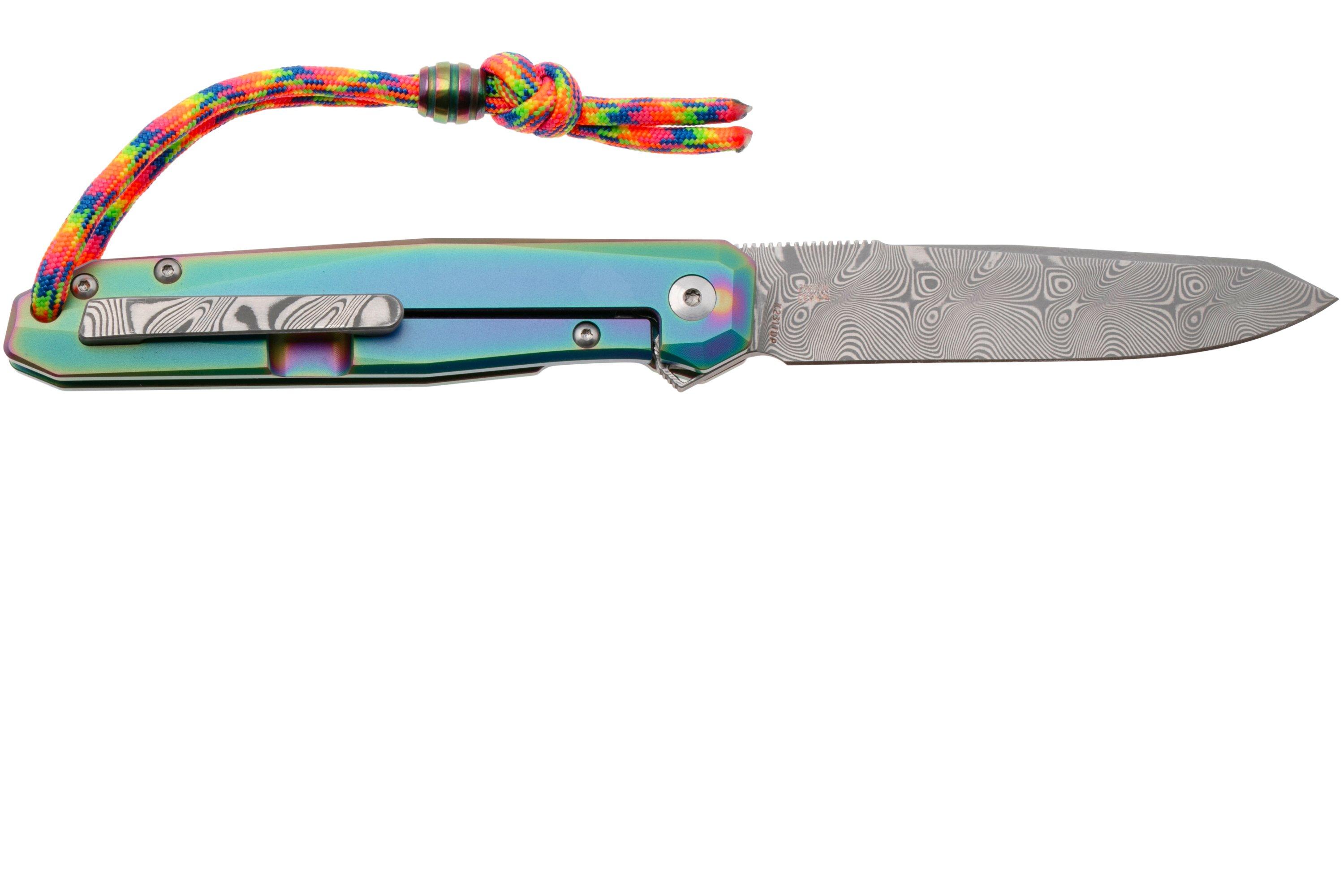 CRKT Facet K231TDP Damascus, Iridescent Titanium Nitride Titanium, couteau de poche, Ken Onion ...