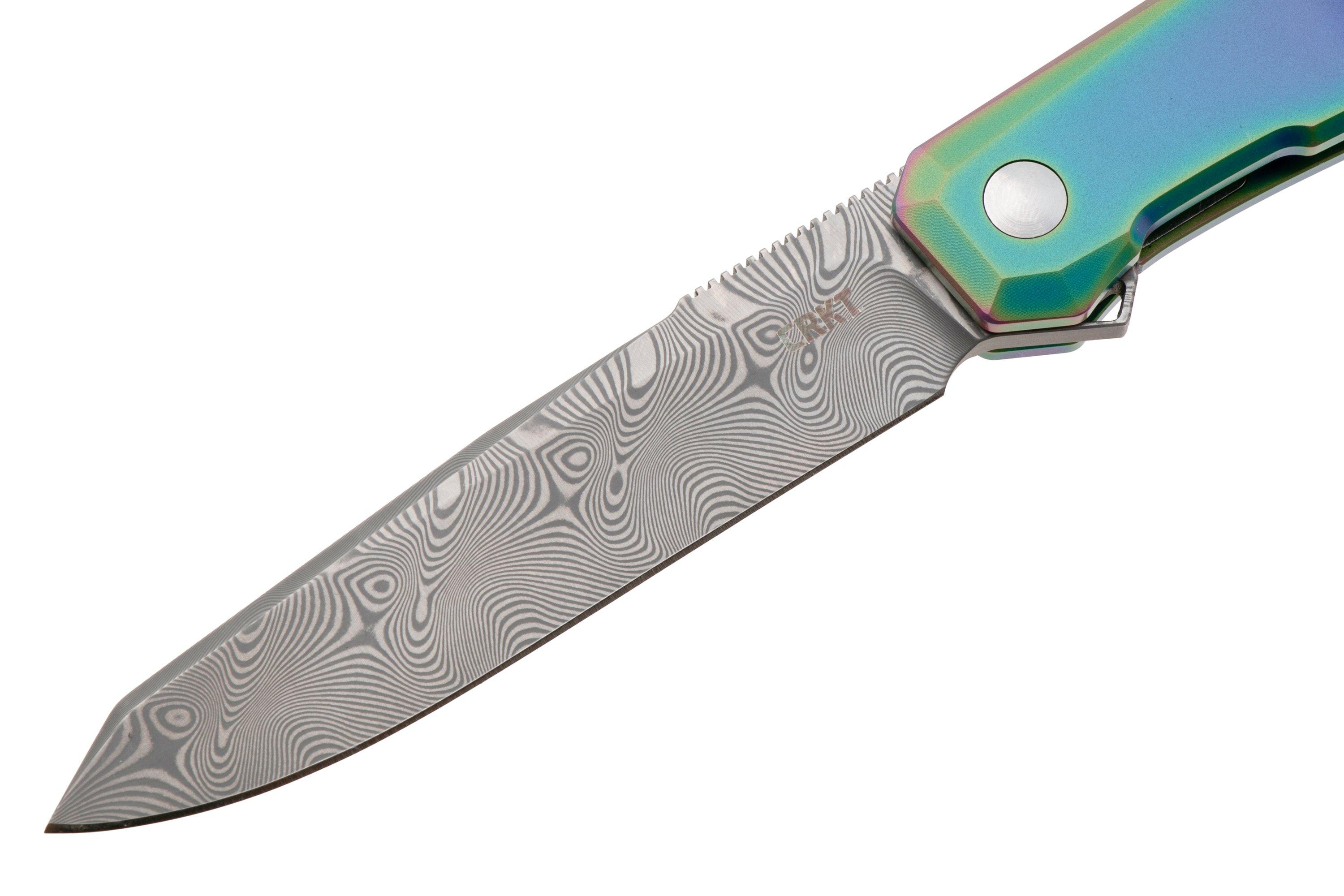 CRKT Facet K231TDP Damascus, Iridescent Titanium Nitride Titanium, couteau de poche, Ken Onion ...