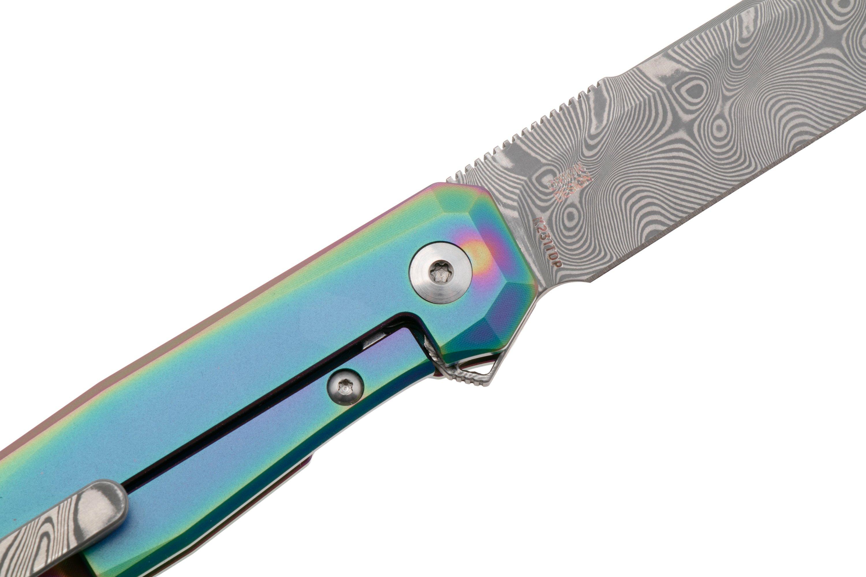 CRKT Facet K231TDP Damascus, Iridescent Titanium Nitride Titanium ...