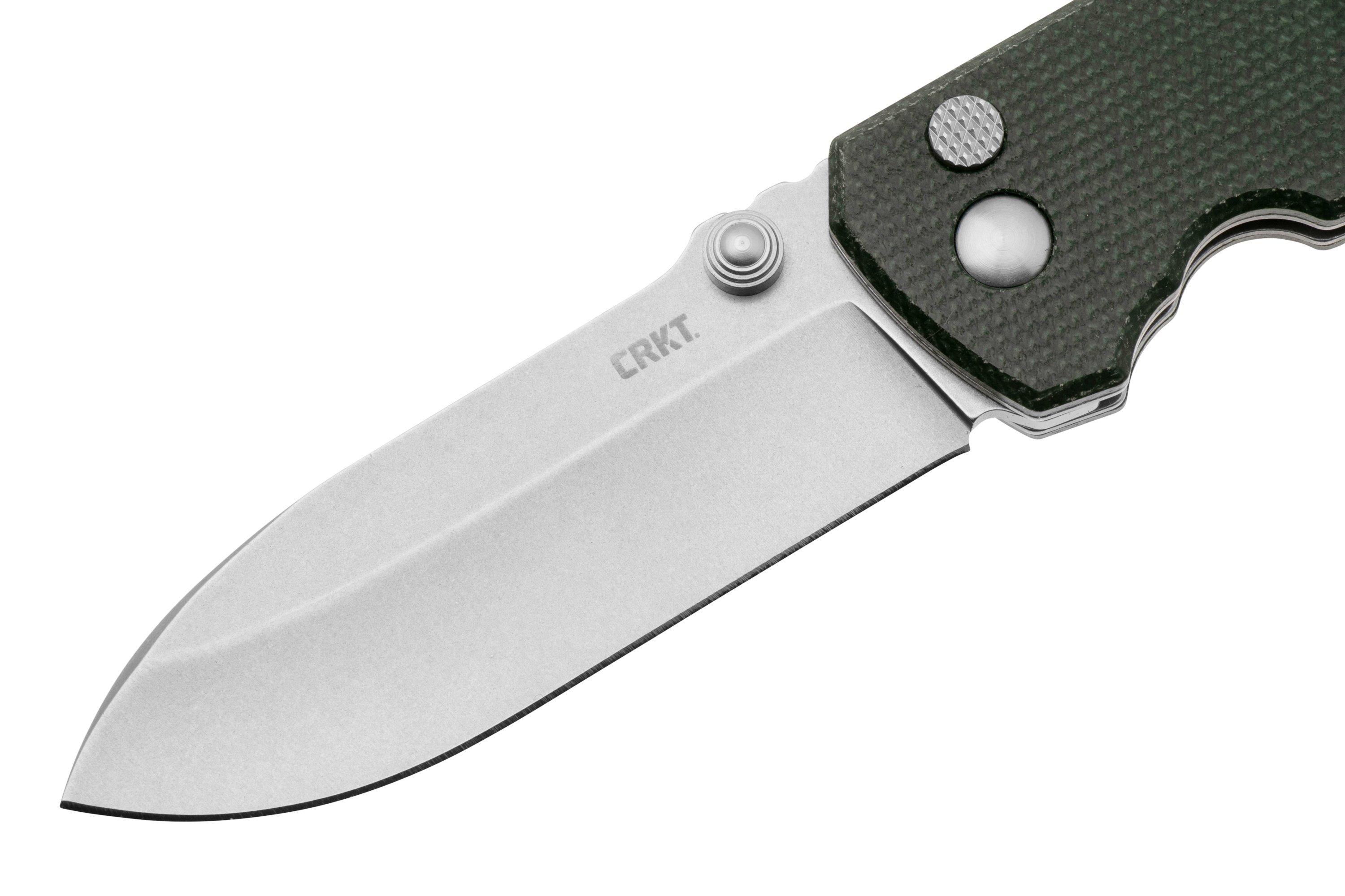 CRKT Squid XM Button Lock 2495GR Stonewashed D2, Green Micarta, pocket ...
