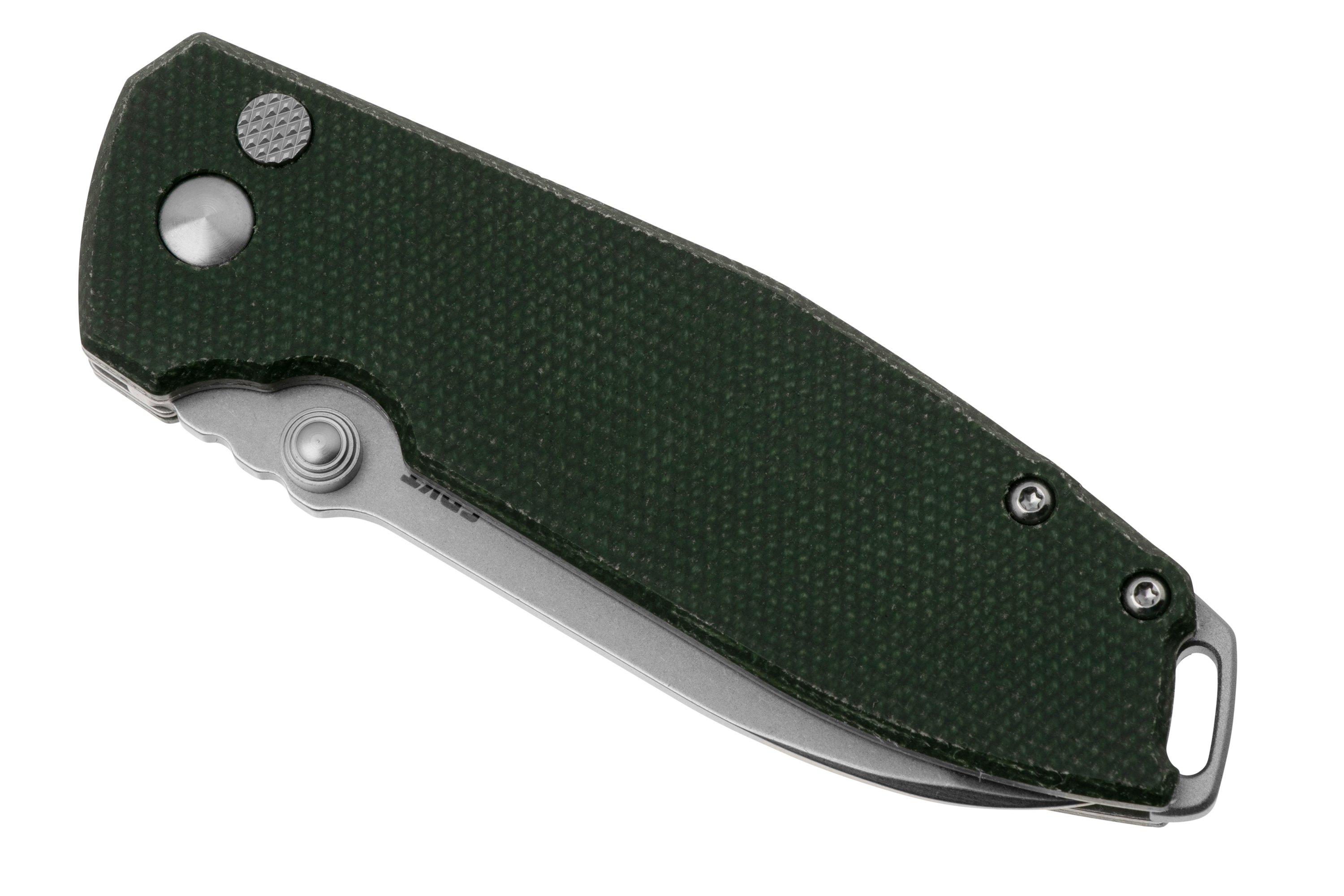 CRKT Squid XM Button Lock 2495GR Stonewashed D2, Green Micarta, pocket ...