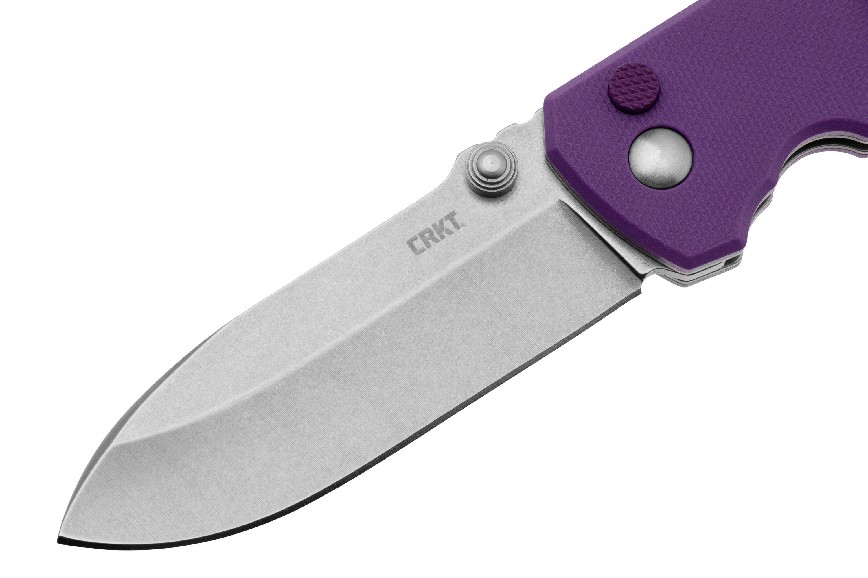CRKT Squid XM Button Lock 2495P Stonewashed 14C28N, Violet G10 ...
