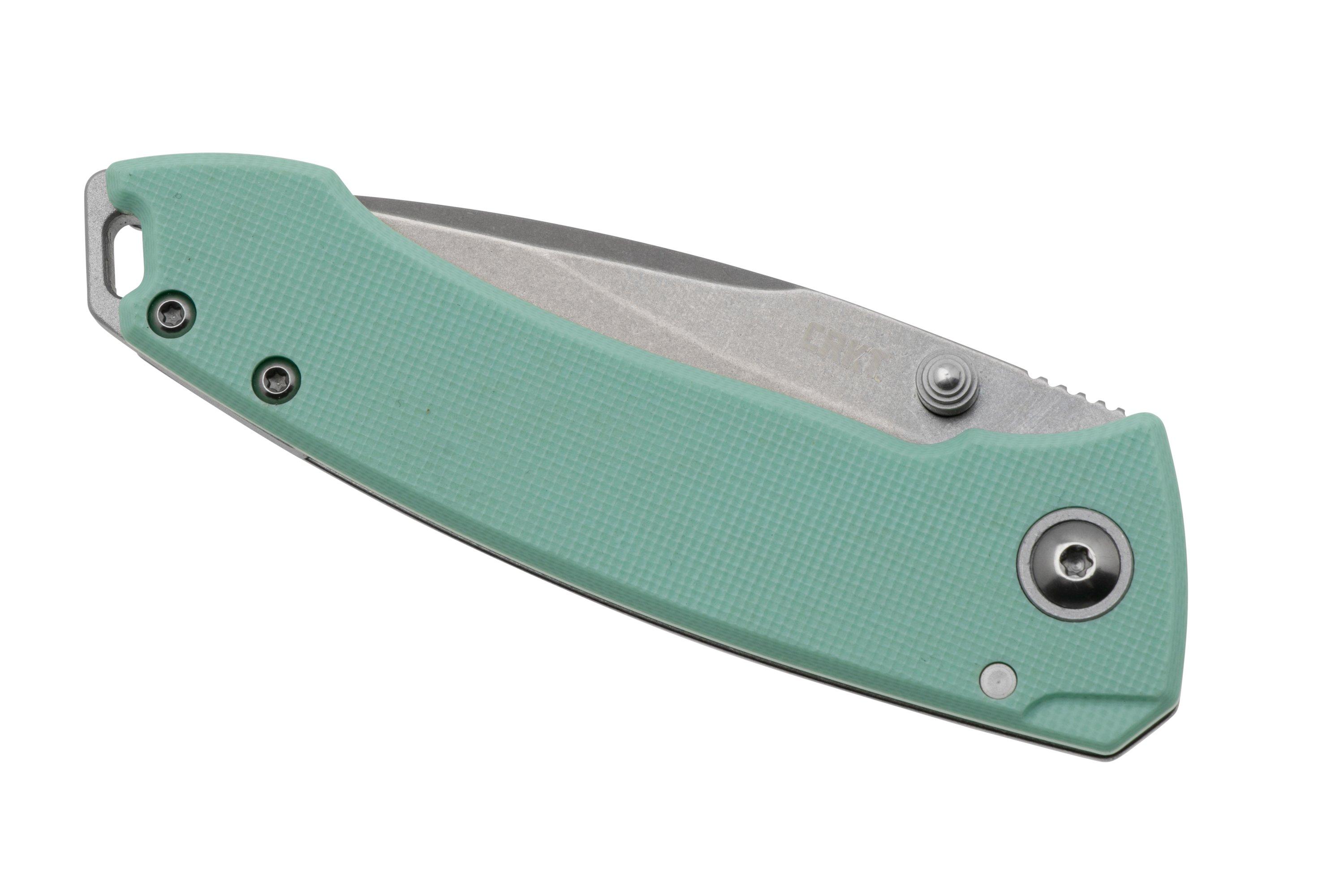 CRKT Tuna Compact 2522B Stonewashed 14C28N, Aqua Green G10, pocket ...
