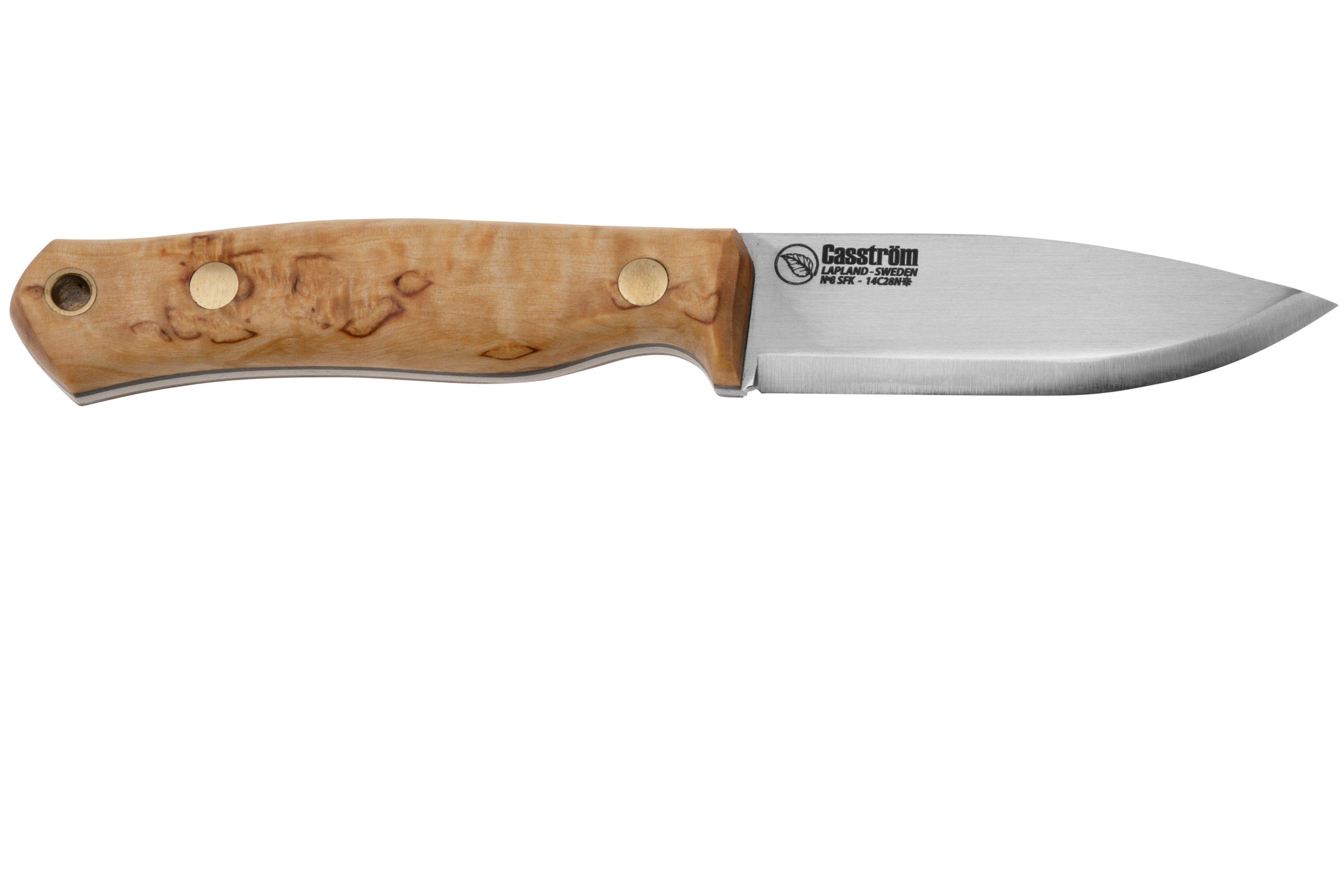 Casström No. 8 SFK 12828 Curly Birch met Firesteel, bushcraftmes ...